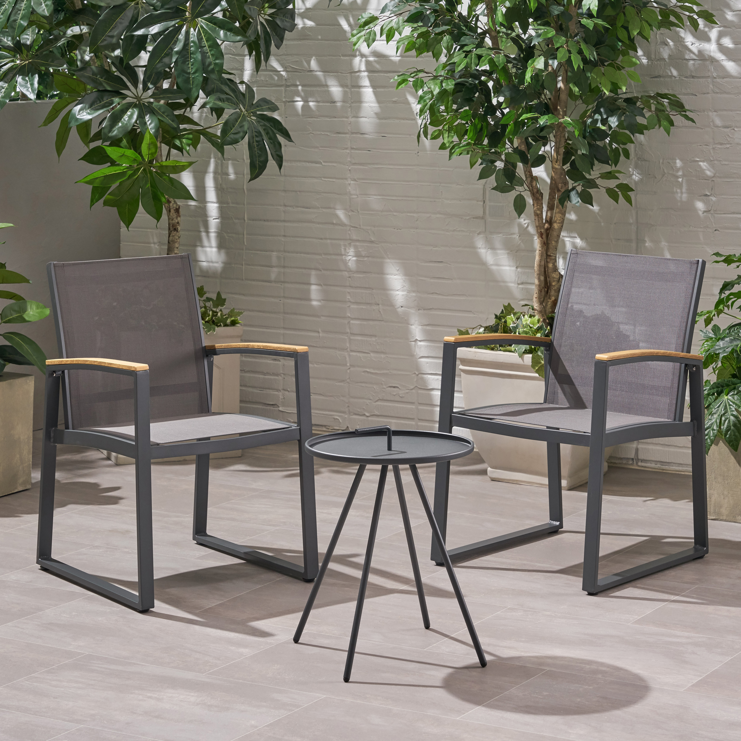 Adley Outdoor 2 Seater Aluminum and Mesh Chat Set, Gray - Walmart.com