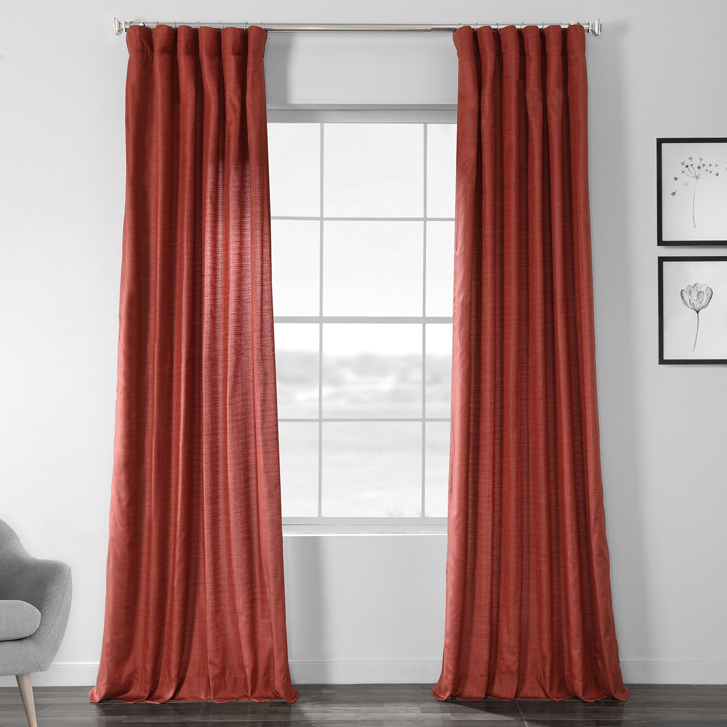 Admiral Red Designer Shantung Faux Silk Curtain (1 Panel), Amiral Red ...