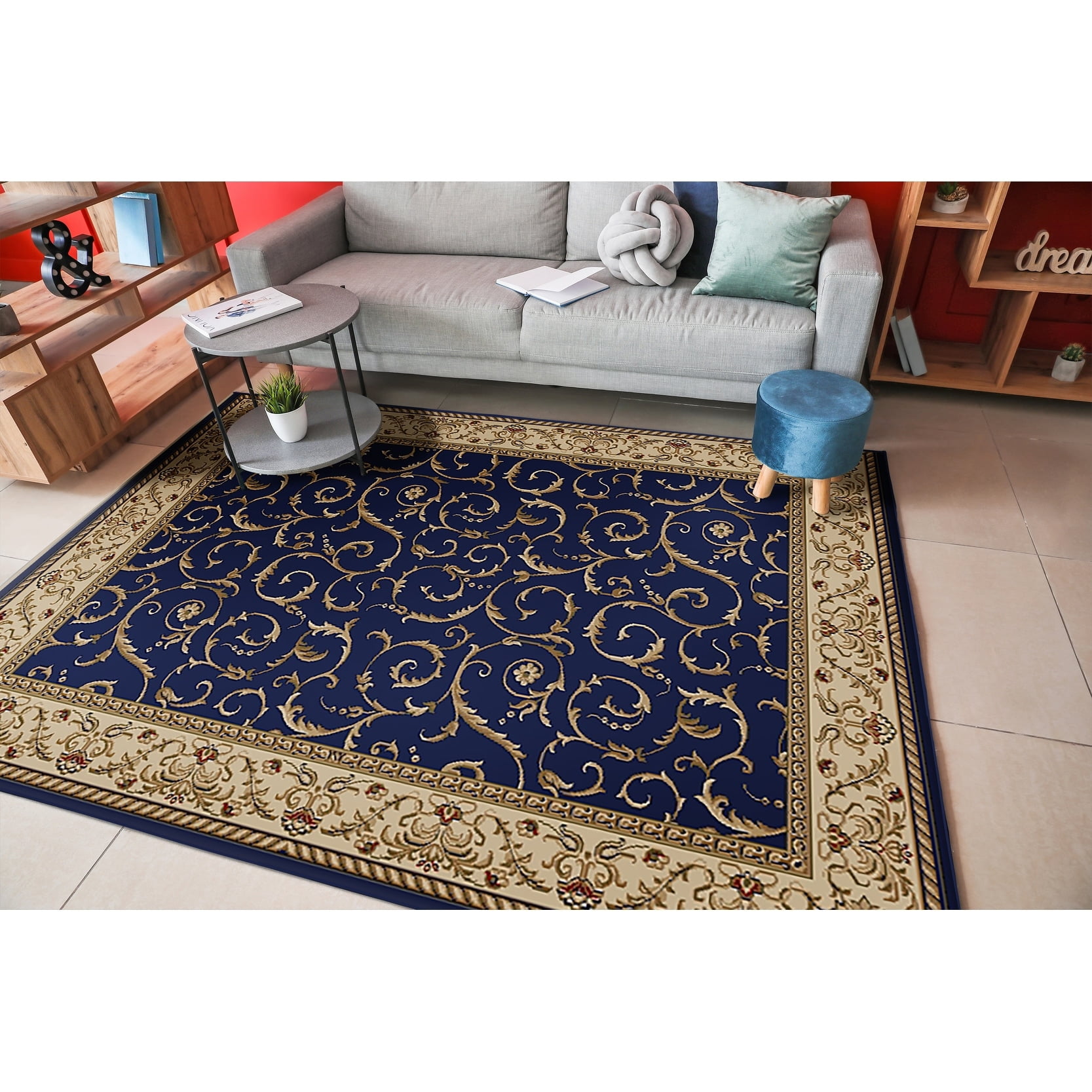 Admire Home Living Amalfi Transitional Scroll Pattern Area Rug Navy 5'5 ...