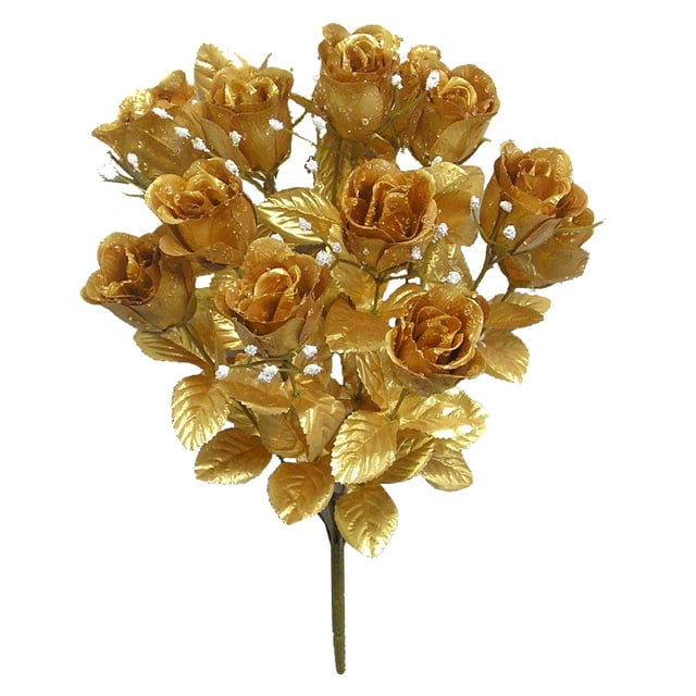 Admired By Nature 14 Stems of Blossoms Rose Flower Bush, Gold - Walmart.com