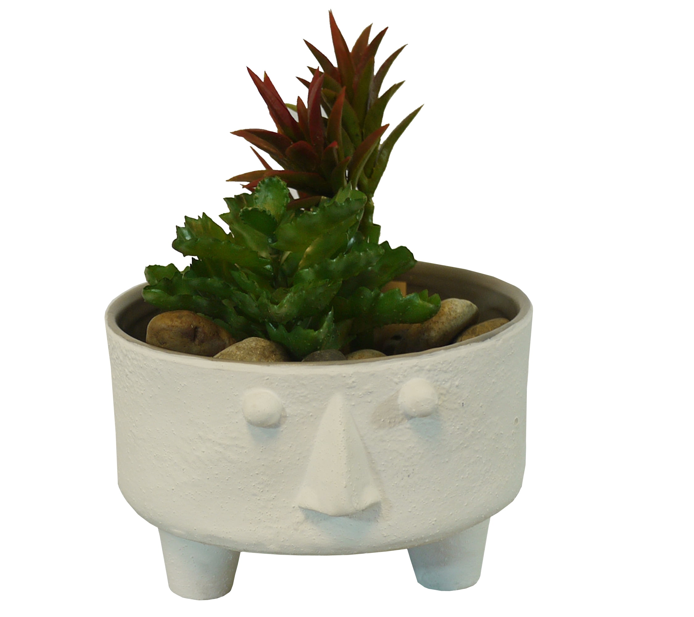 Admired By Nature Matte White 5 inch planter with stone man face ...