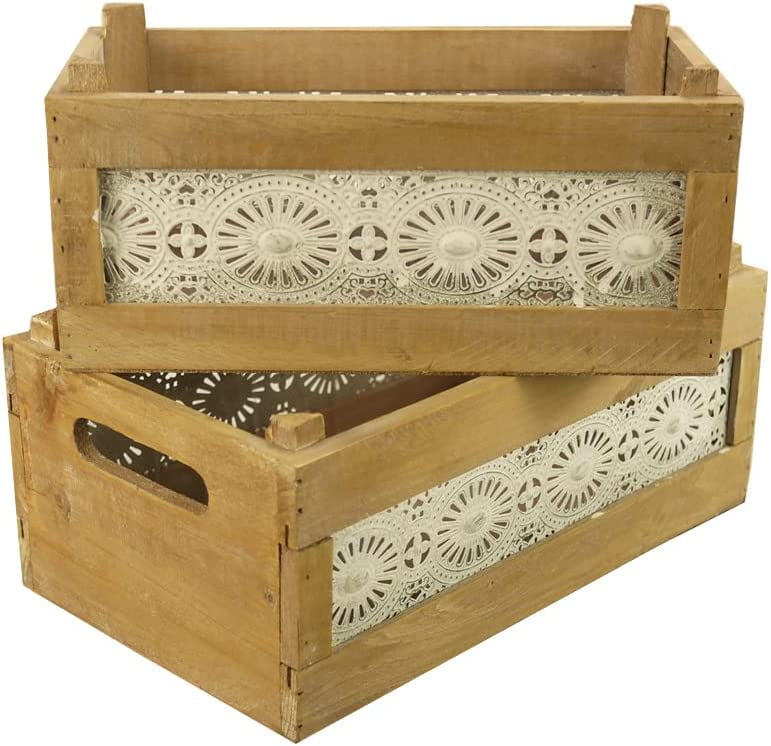 Admired By Nature Wood Nesting Crates with Decorative Lace Panels and ...