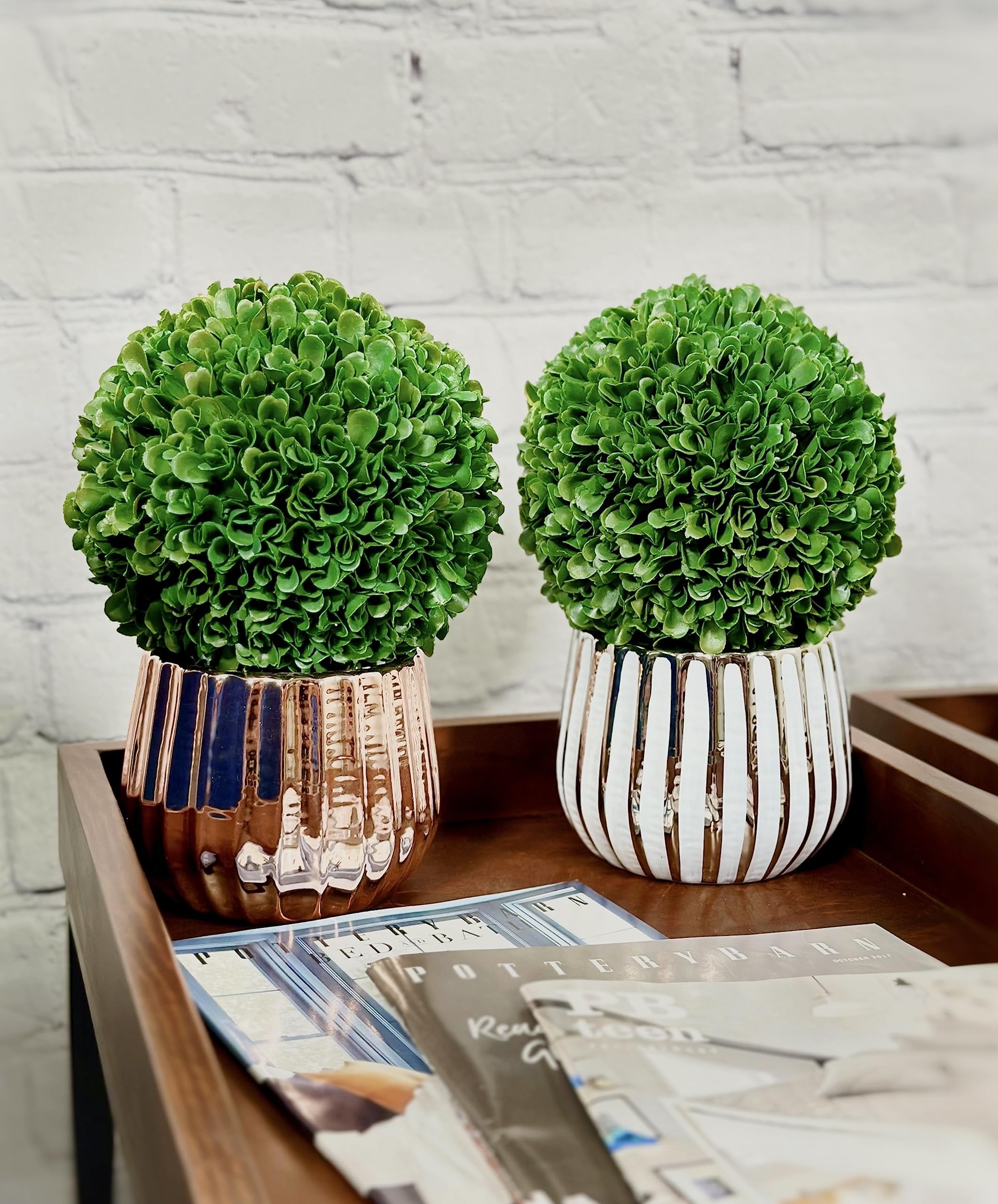 Admired by Nature 2pcs 6" Ball Topiary Plants Boxwood Topiary Faux ...
