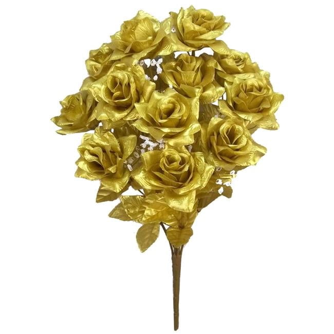 Admired by Nature GPB293G-GOLD 12 Stems Artificial Veined Satin Rose ...