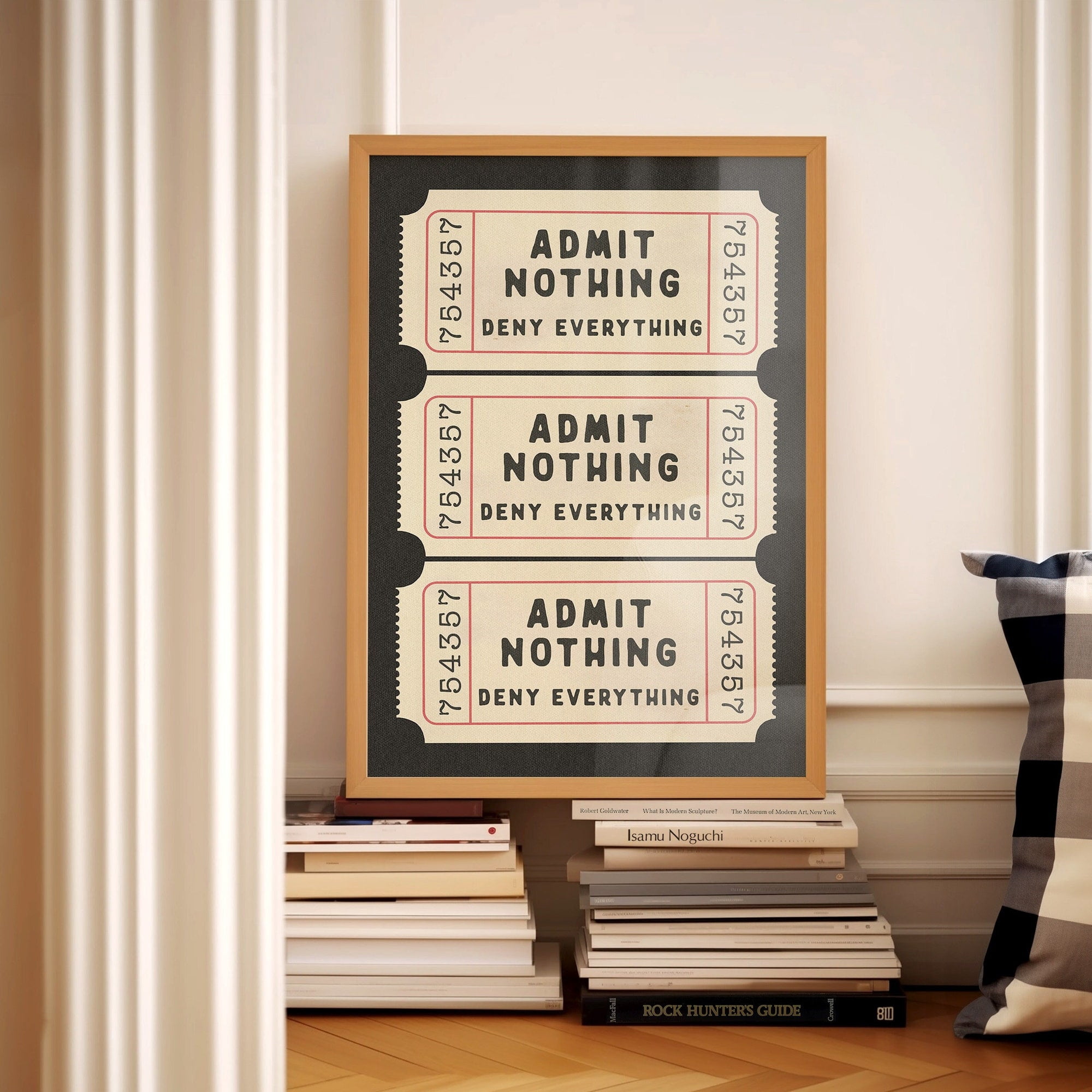 Admit Nothing Deny Everything Ticket Print Retro Black Cream Aesthetic ...