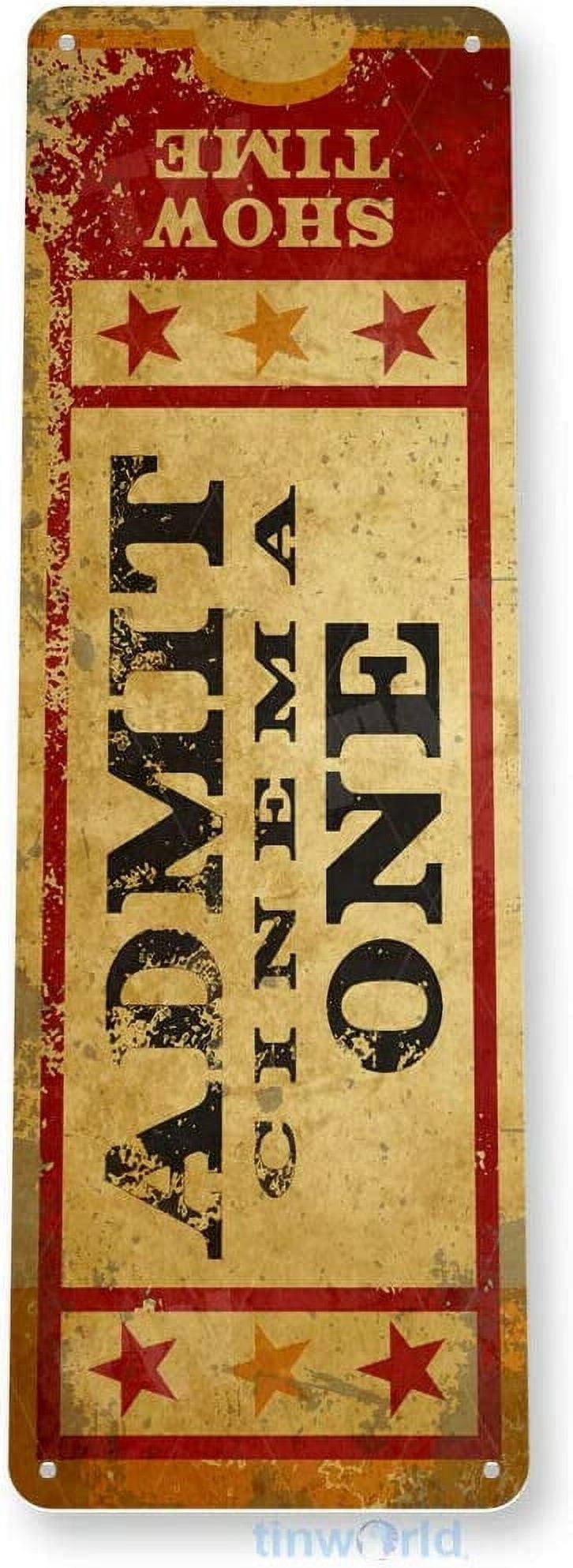 Admit One Movie Ticket Sign Carnival Cinema Home Movie Theater Metal ...