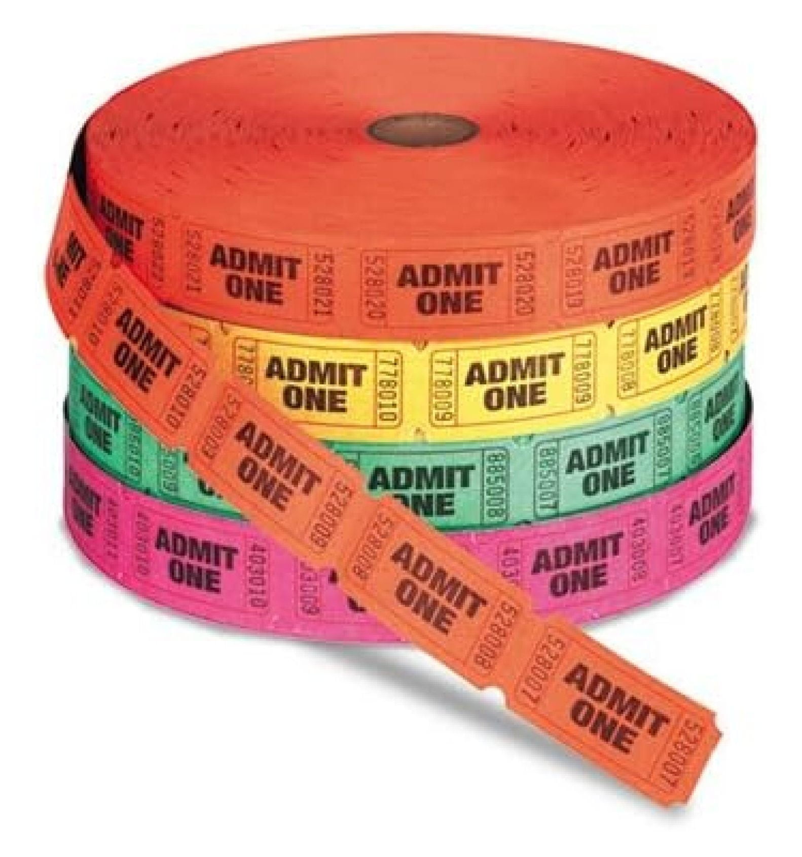 Unbranded Admit-One Single Ticket Rolls, Numbered, Assorted, 2000/Roll ...