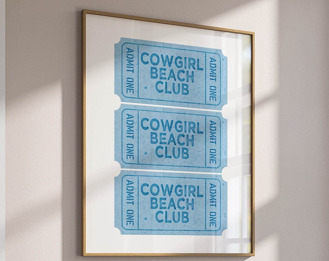 Admit One Ticket Cowgirl Poster Blue Wall Art Print Beachy Surf Decor ...