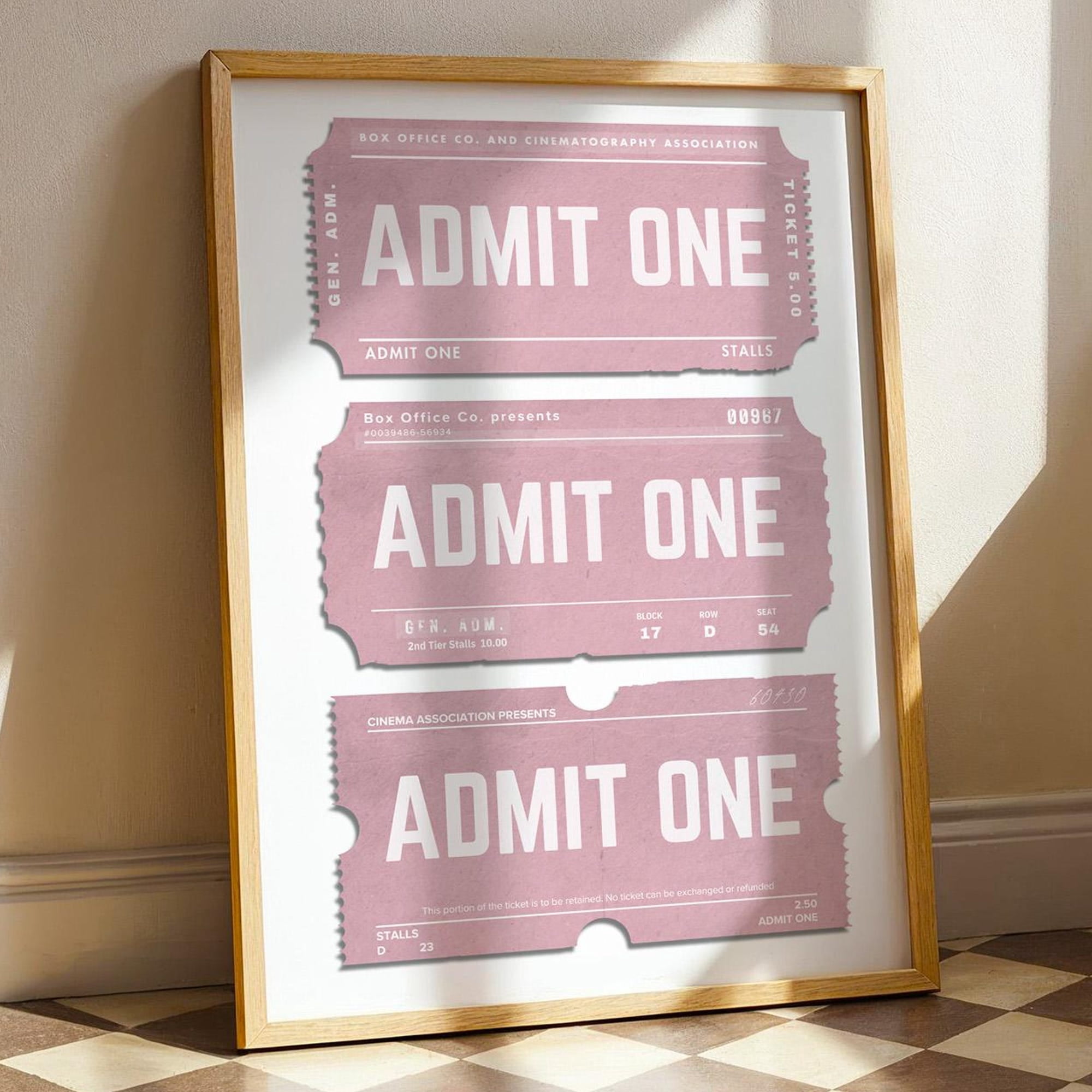 Admit One Ticket Stub Poster Trendy Minimalist Wall Art - Walmart.com