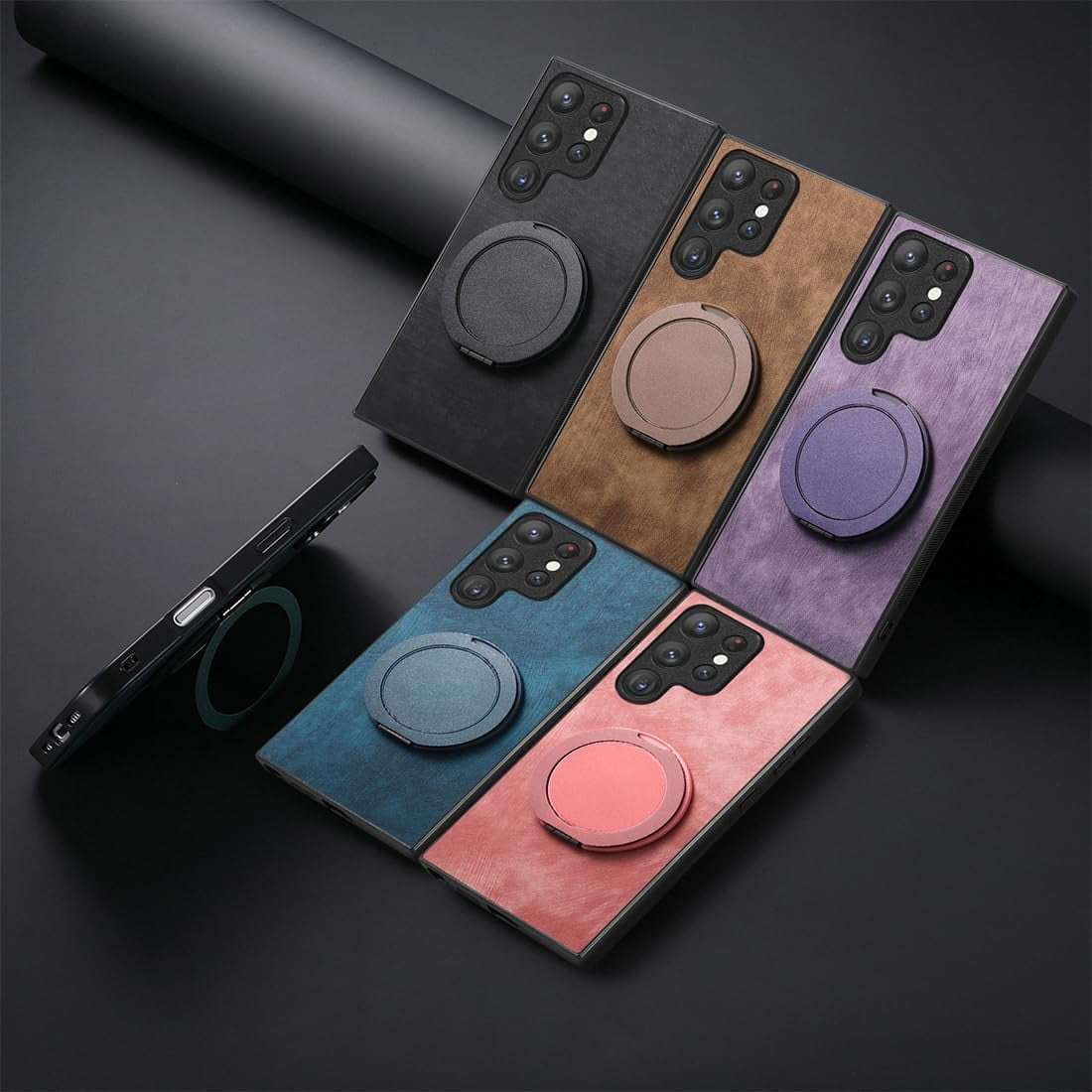 Admitof Magnetic Shockproof Leather Ring Stand Case for Galaxy S25/S24 ...