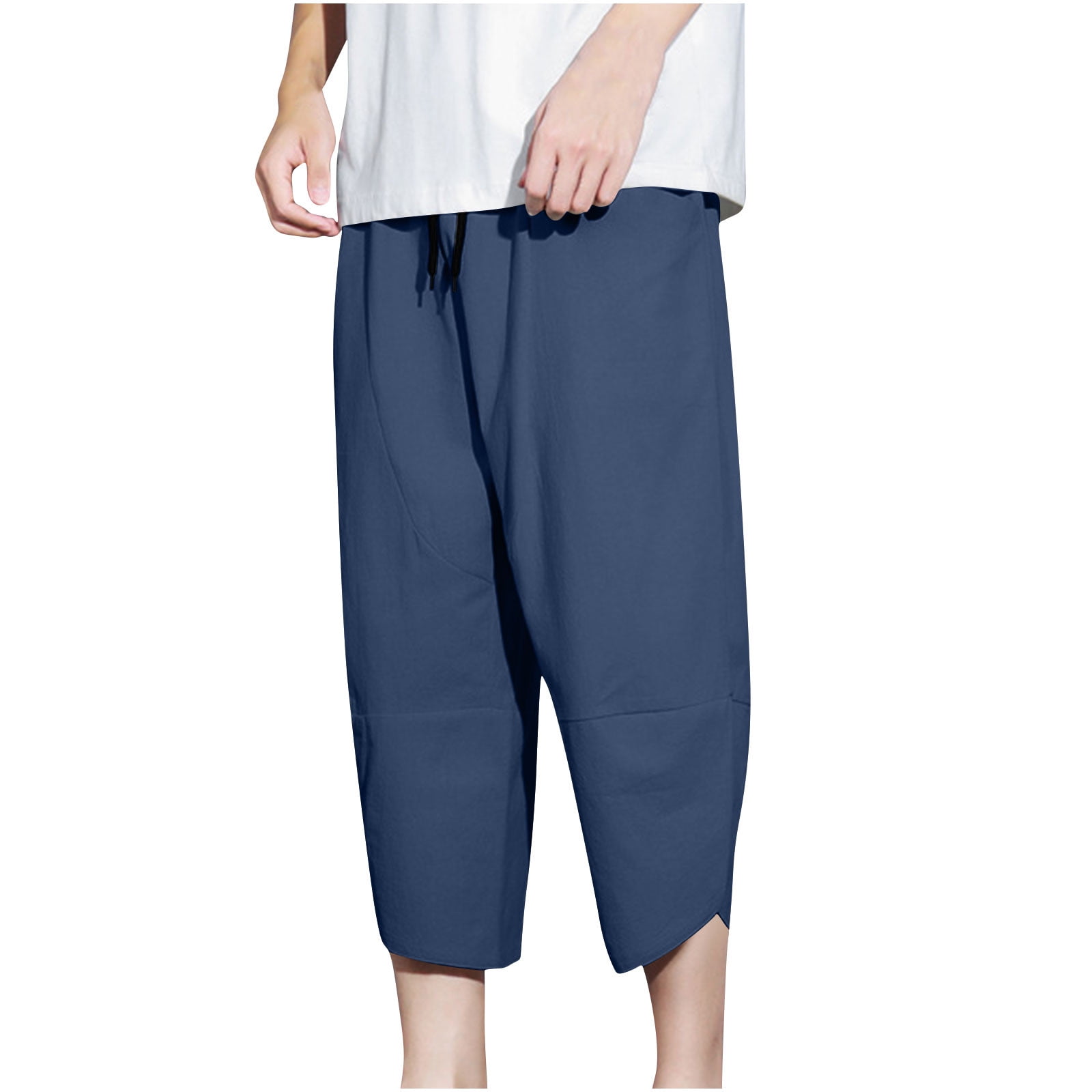 Admvng Capri Pants for Men Wide Leg Drawstring Elastic Waist Summer ...
