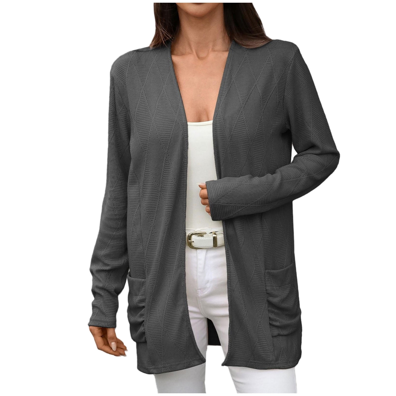 Admvng Cardigan Sweaters for Women Long Sleeved Coat Pocket Solid Color ...