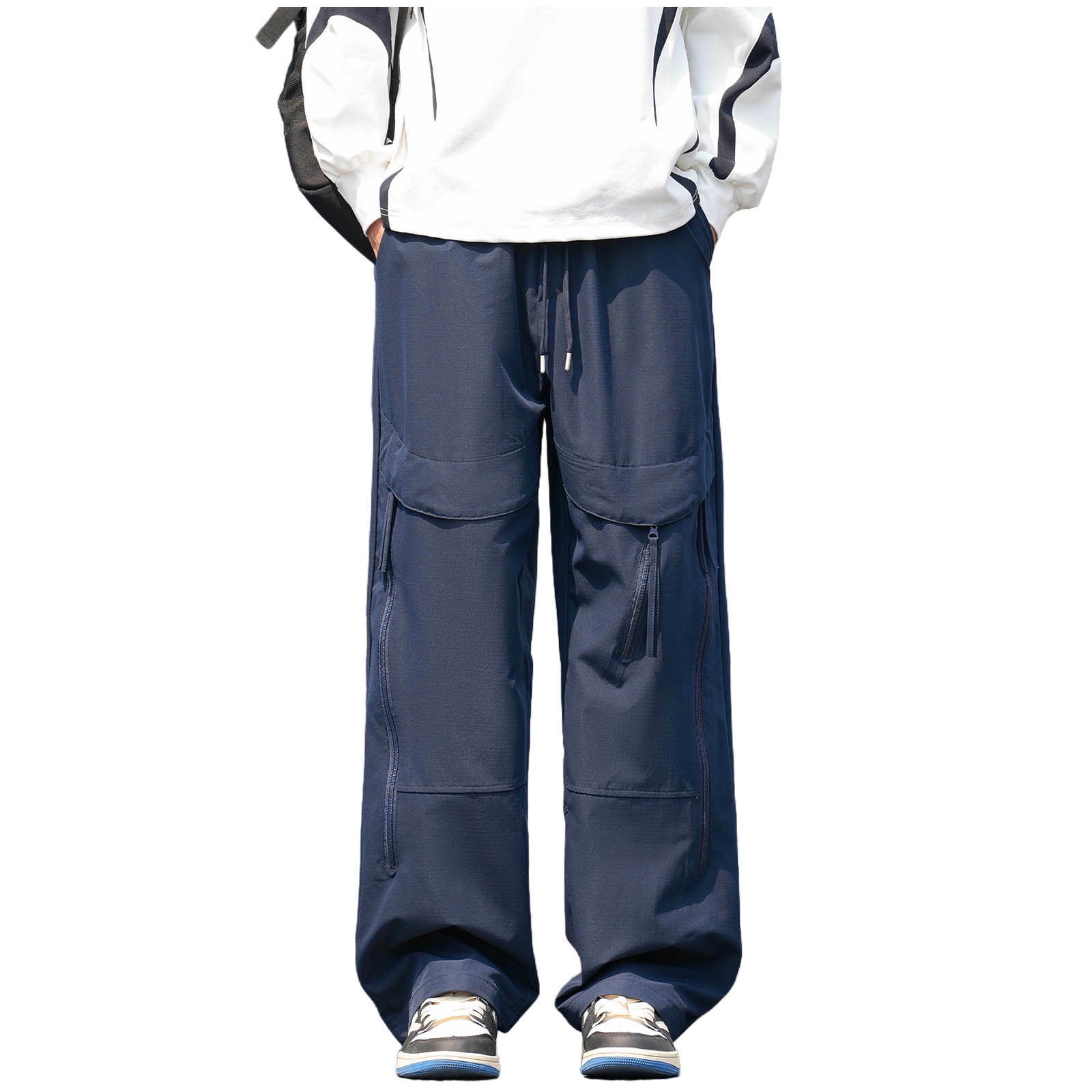 Admvng Cargo Pants for Men Bandage Elastic Waist Solid Workout Stretch ...