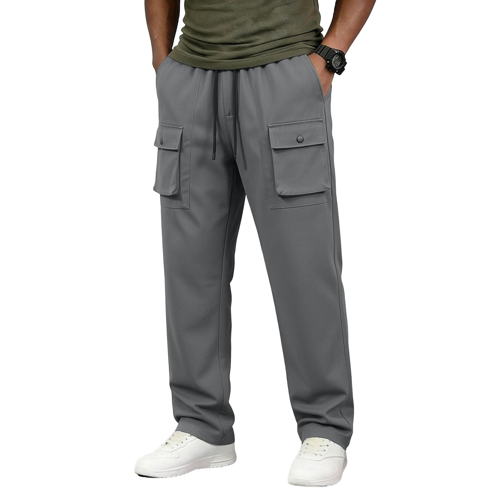 Admvng Cargo Pants for Men Solid Color Drawstring Sports Trousers ...