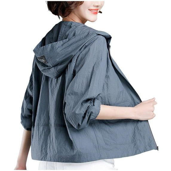 Admvng Coats for Women Solid Color Sunscreen Suit with Pocket Zipper ...