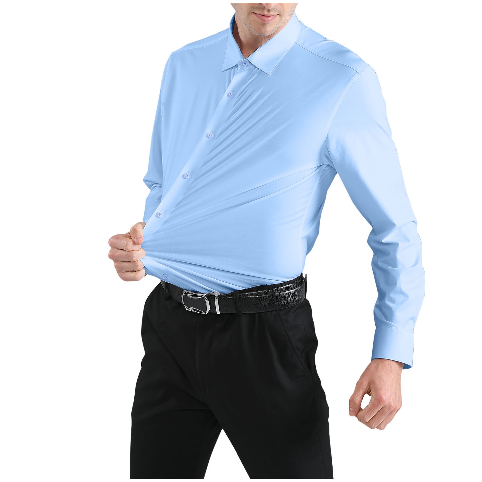 Admvng Compression Shirt Men Solid Casual Stretch Stain Shield Long ...