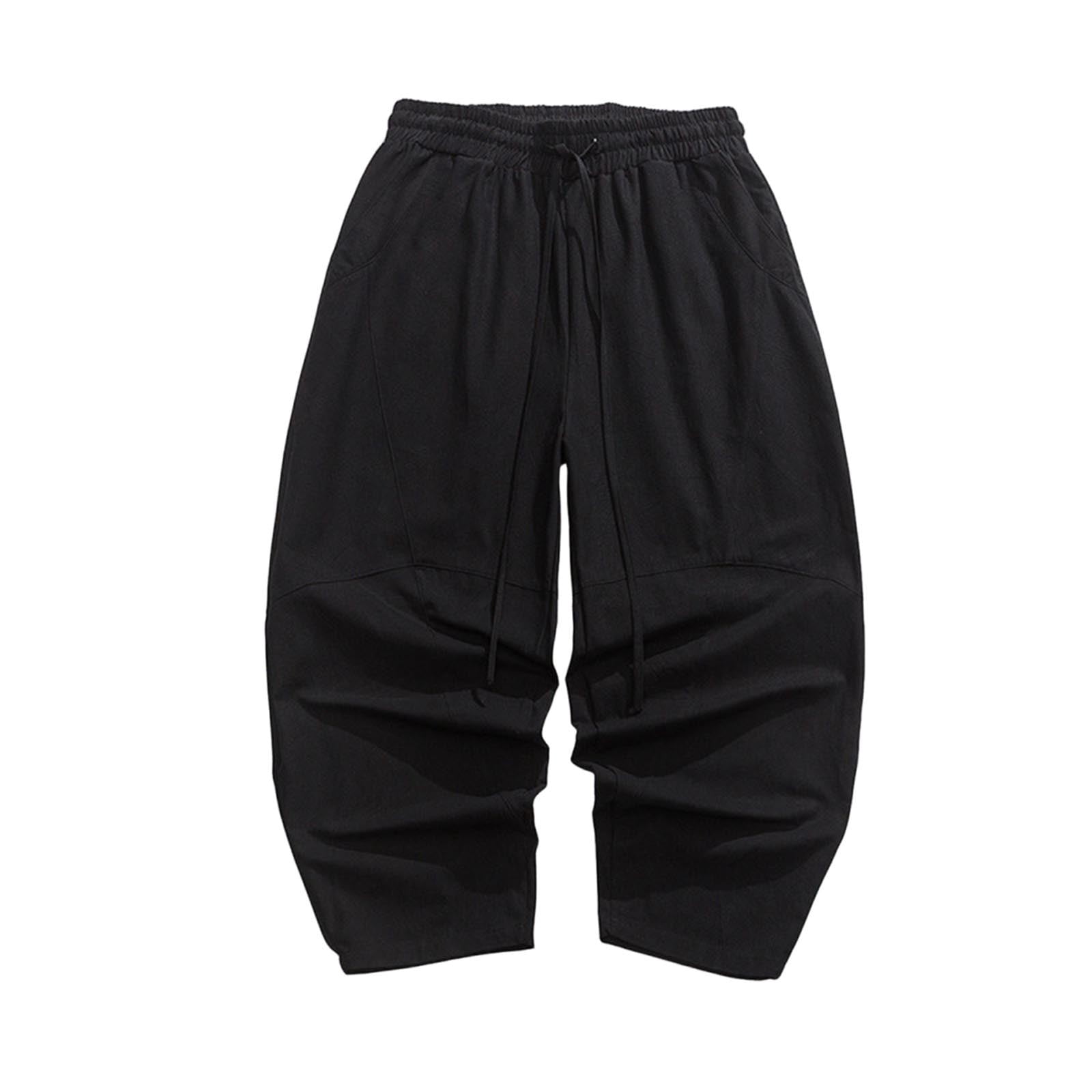 Admvng Cotton Pants for Men Big & Tall Drawstring Elastic Waist Wide ...