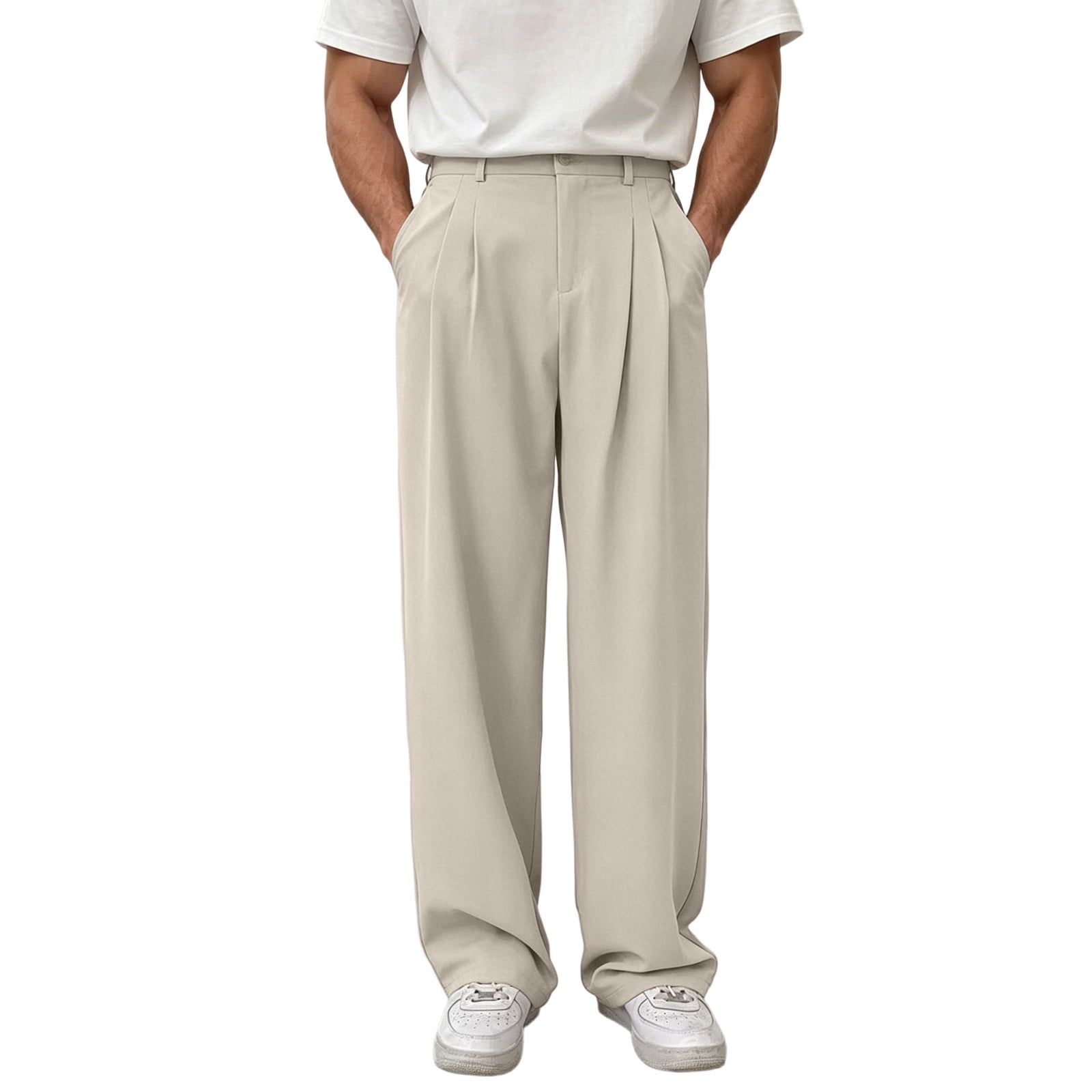 Admvng Dress Pants for Men Pleated Solid Color Business Trousers ...