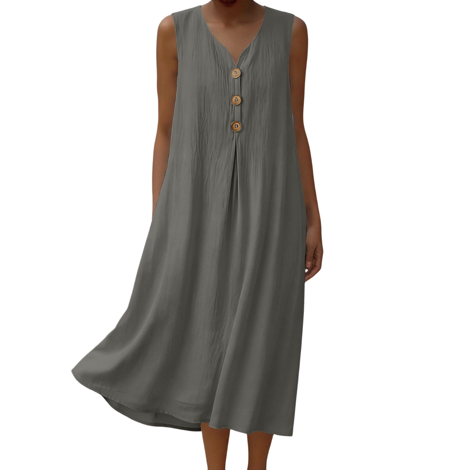 Admvng Dress for Women Solid Button Detail Sleeveless V Neck Soft and ...