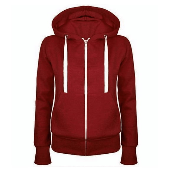 Admvng Hoodie Jacket for Women Plus Size Drawstring Hood Solid ...