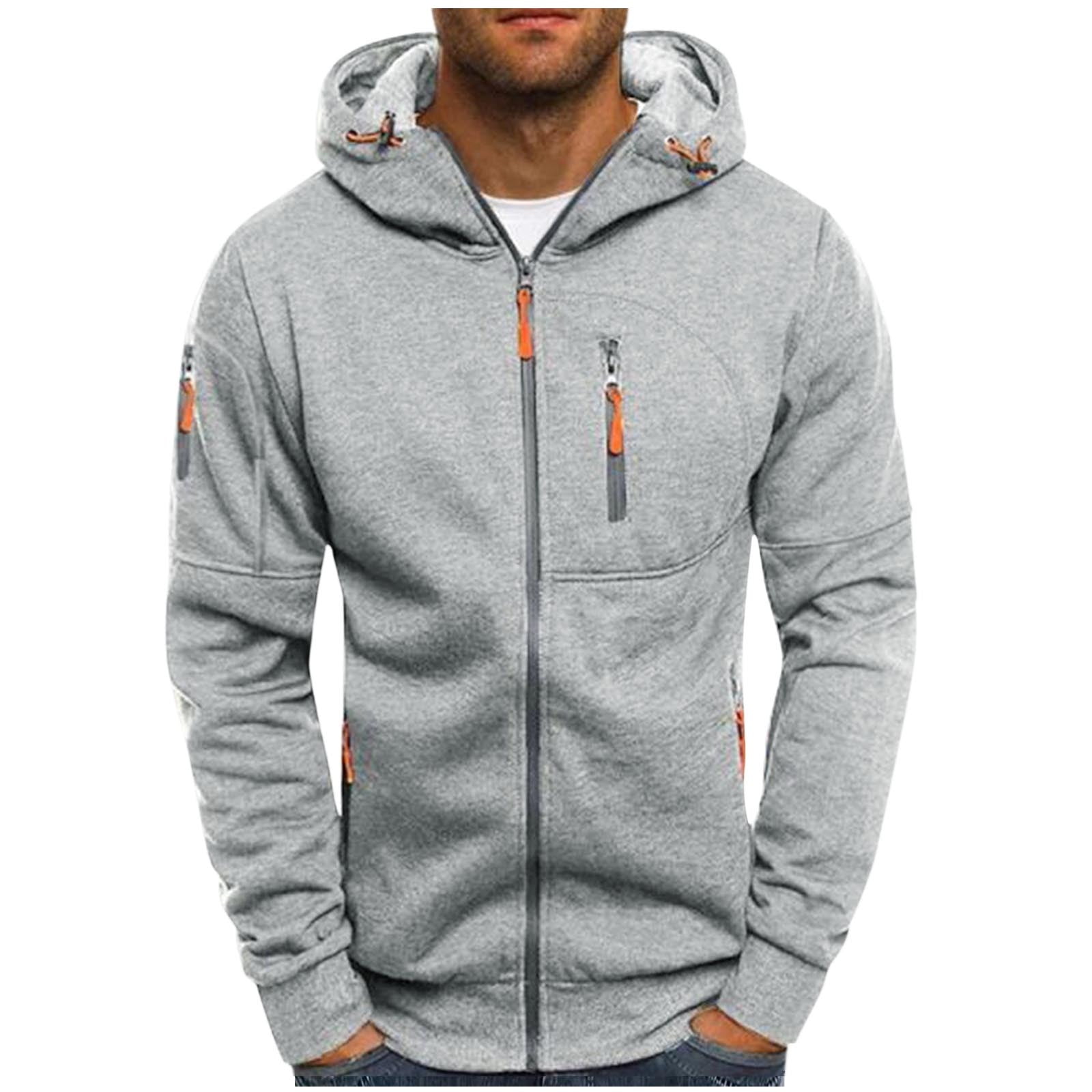 Admvng Hoodies for Men Winter Zipper Casual Hooded Pockets Solid Color ...