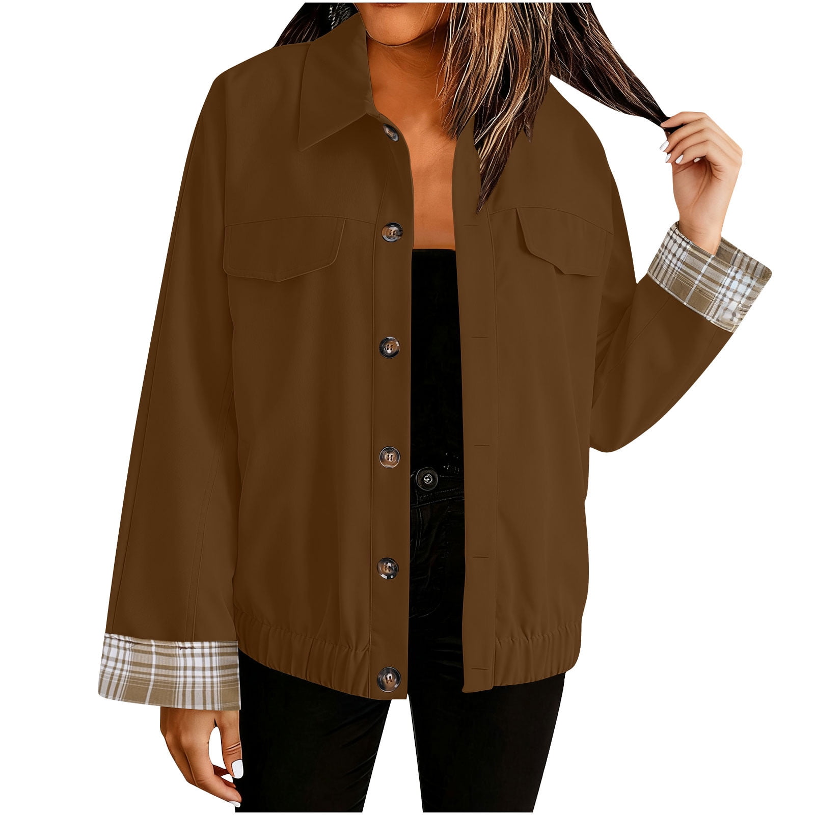 Admvng Jackets for Women Casual Long Sleeve Lapel Coat Turn-Down Collar ...