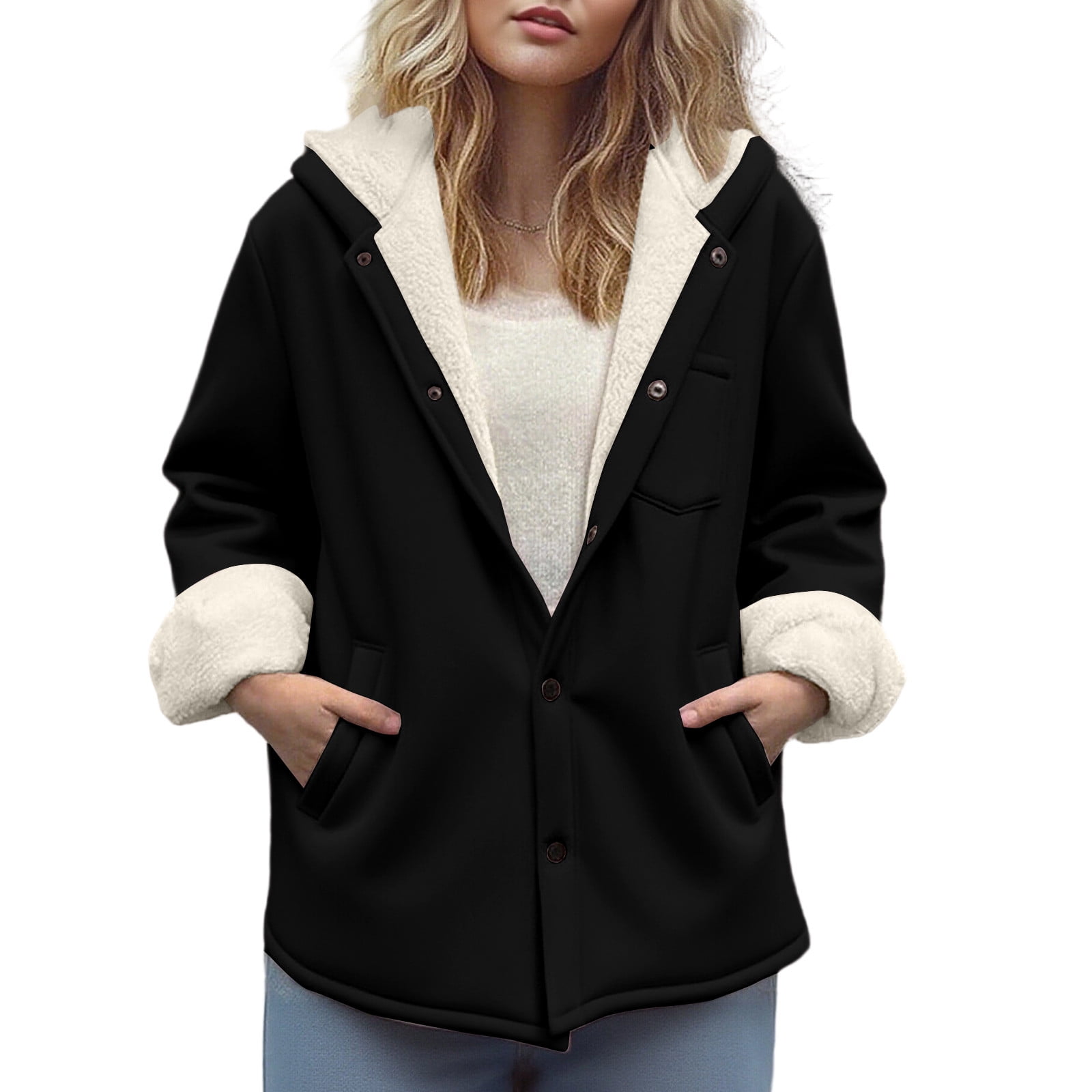 Admvng Jackets for Women Solid Color Composite Velvet Lining Fleece ...