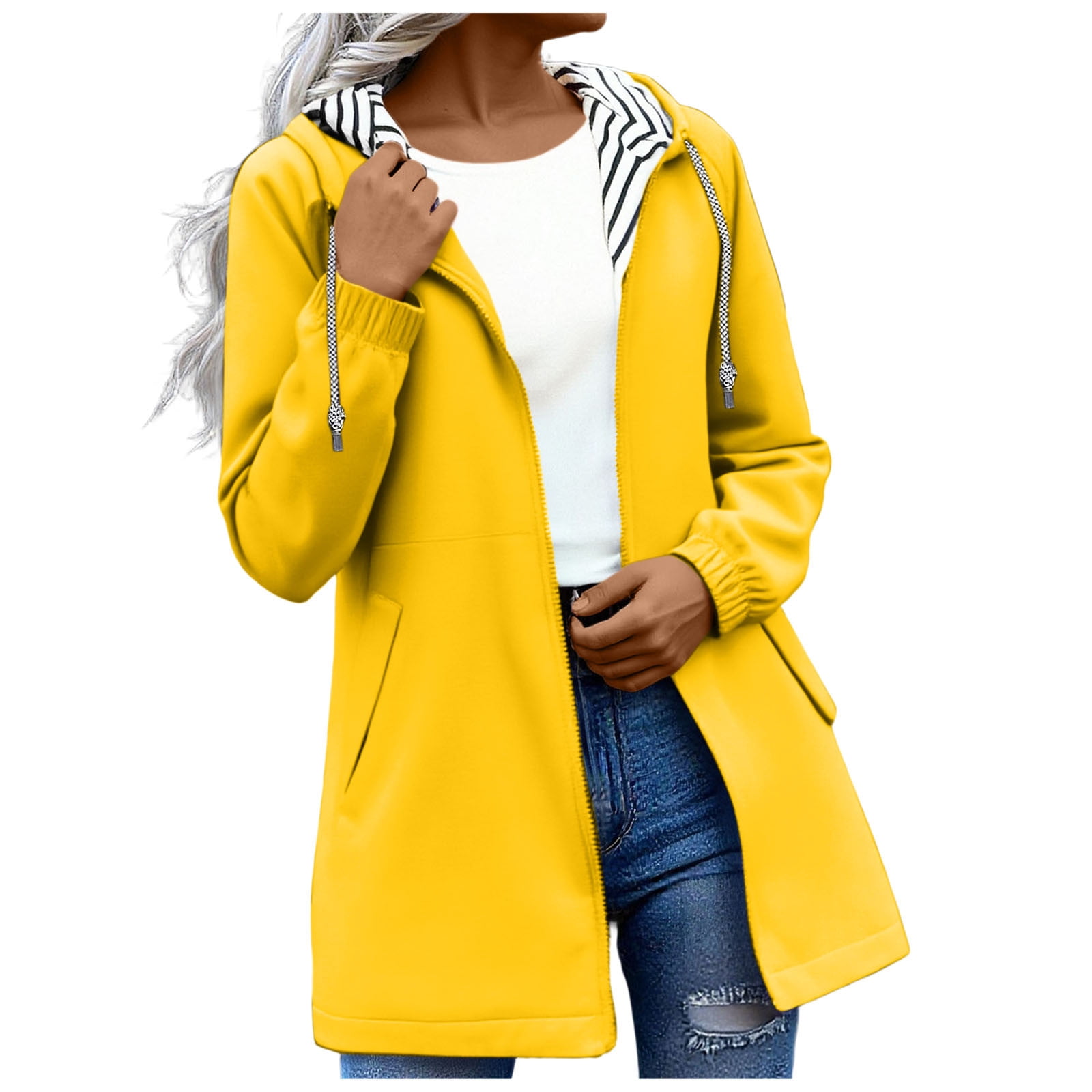 Admvng Jackets for Women Solid Color Rain Jacket Outdoor Hooded ...