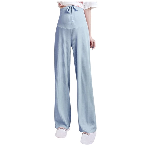 Admvng Maternity Wide Leg Pants Drawstring High Waist Ribbed Summer ...