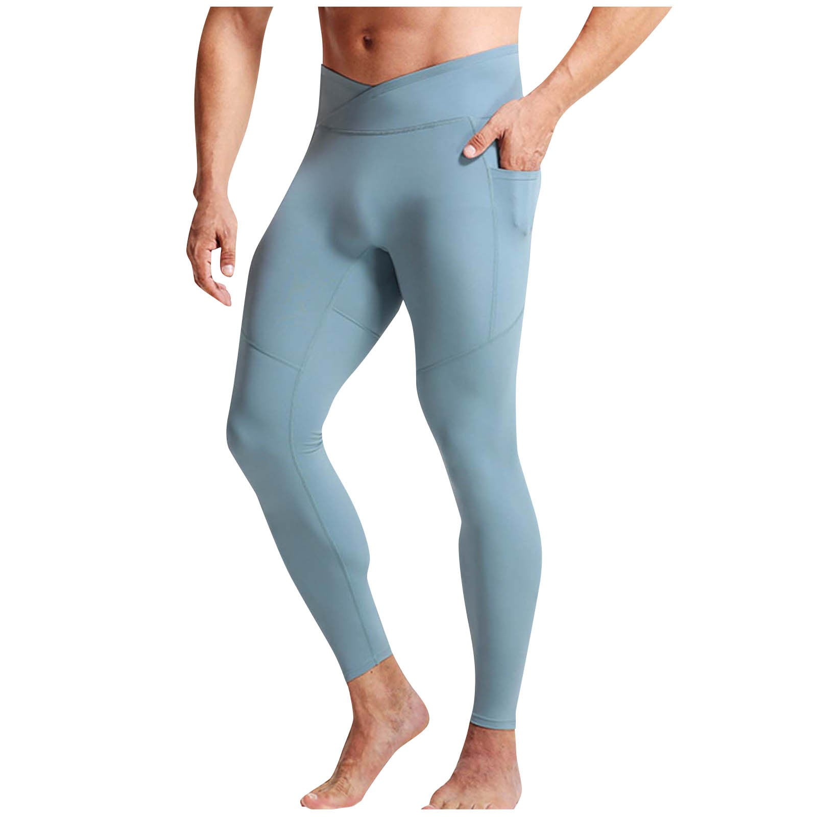 Admvng Men's Cross Waist Compression Leggings High Waist Yoga Workout ...