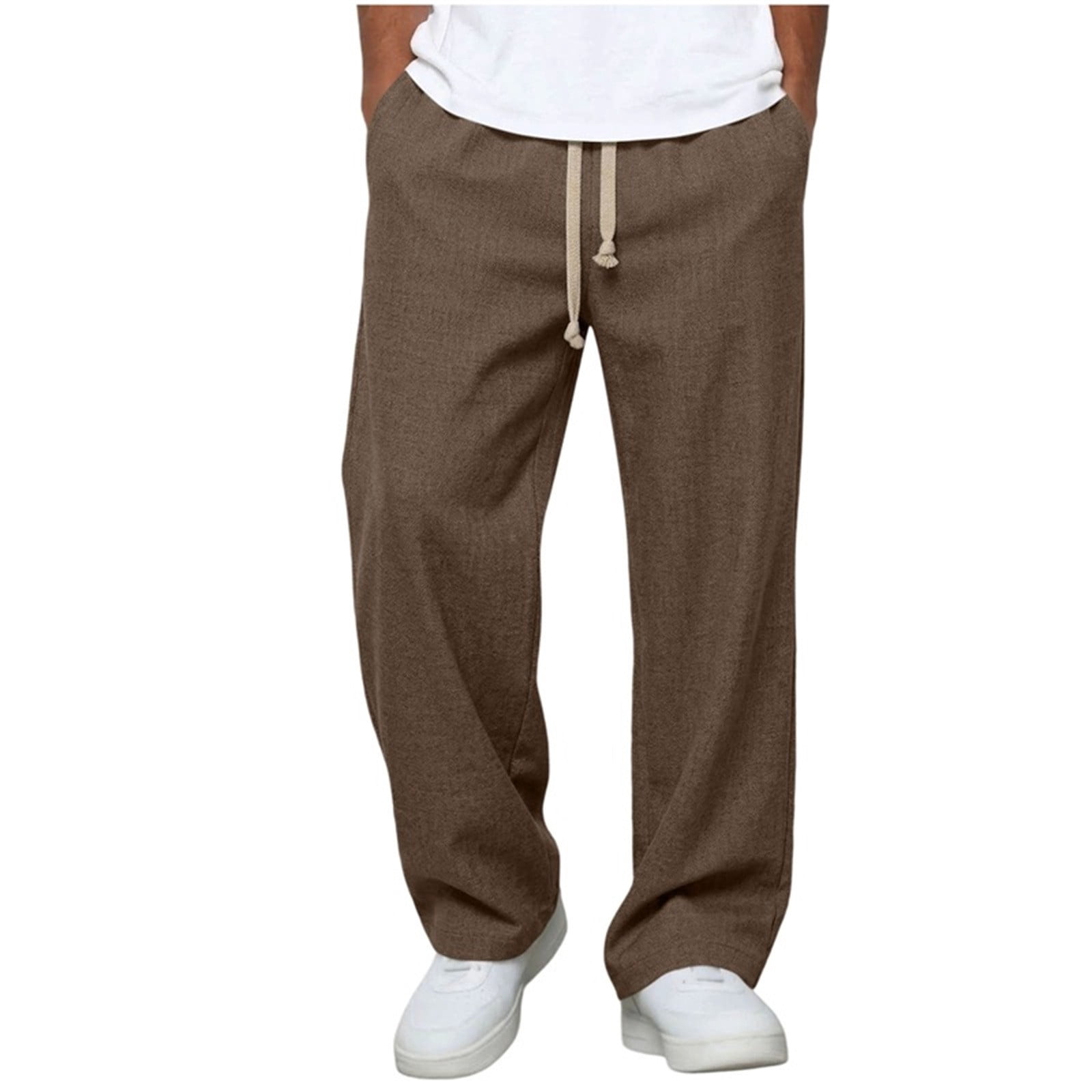Admvng Men's Pants Drawstring Casual Solid Breathable Full Length Pant ...