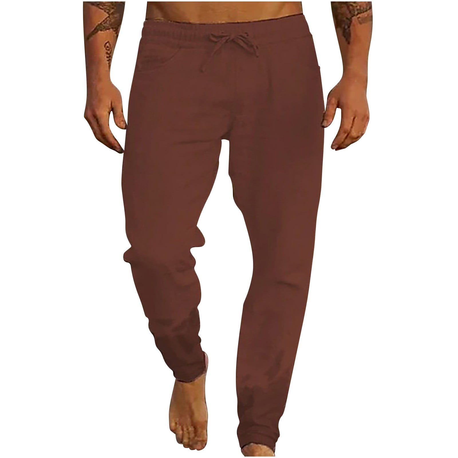 Admvng Men's Pants Plus Size Solid Color Drawstring Relaxed Fit Casual ...