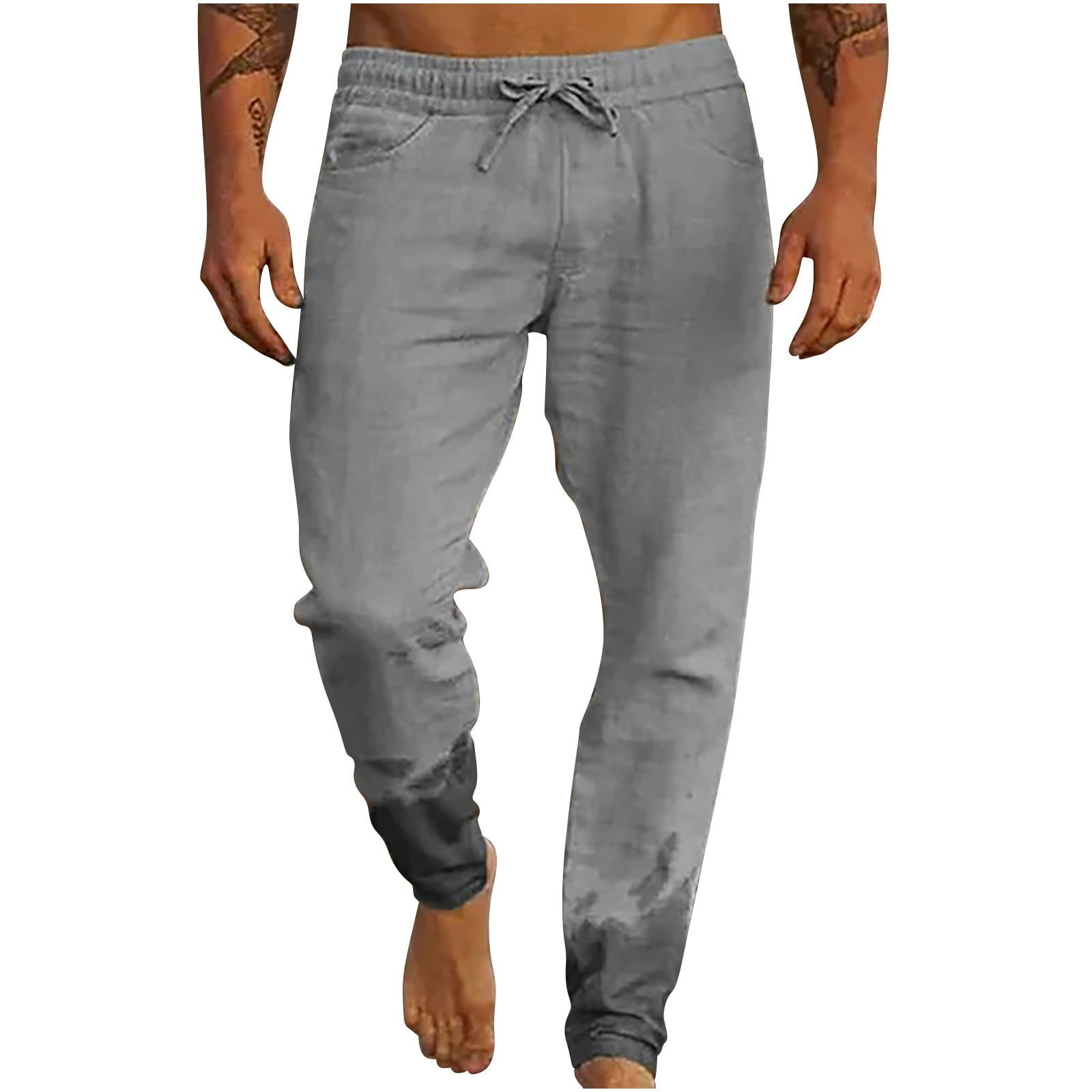 Admvng Men's Pants Plus Size Solid Color Drawstring Relaxed Fit Casual ...