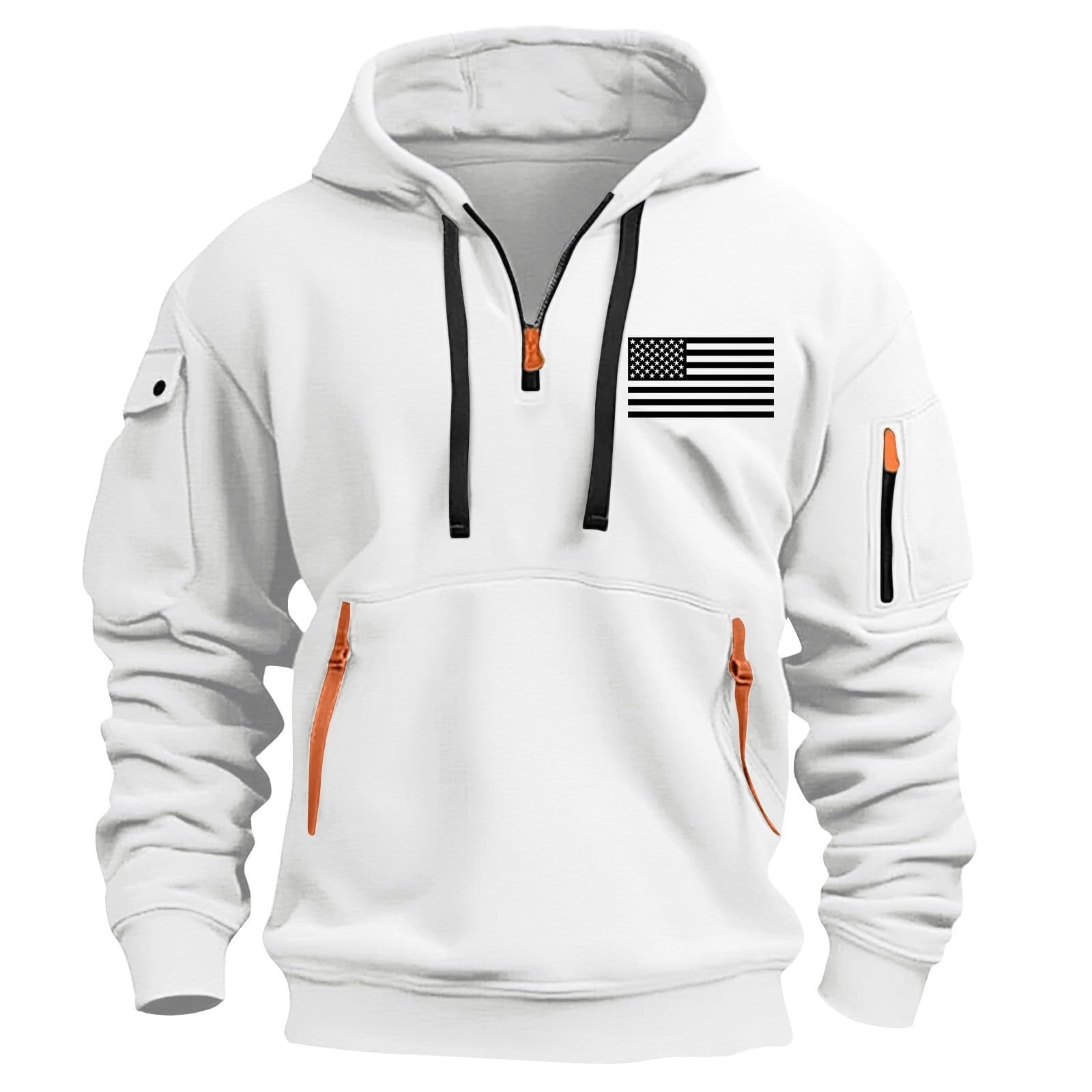 Admvng Men's Print Hoodie Half Zip Cargo Pockets Drawstring Hood Soft ...