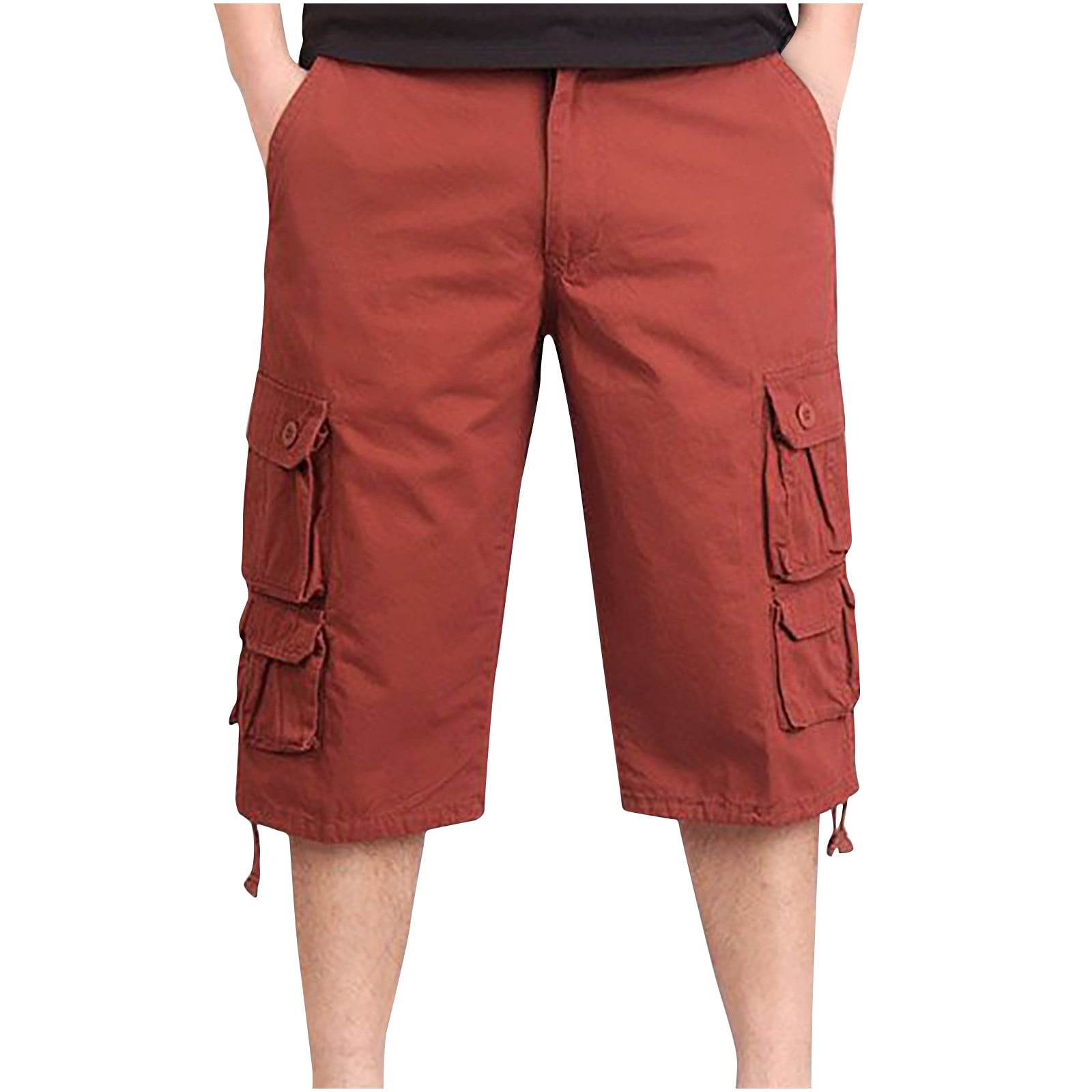 Admvng Mens Cargo Capris Stretch Summer Solid Zipper Pockets Casual ...