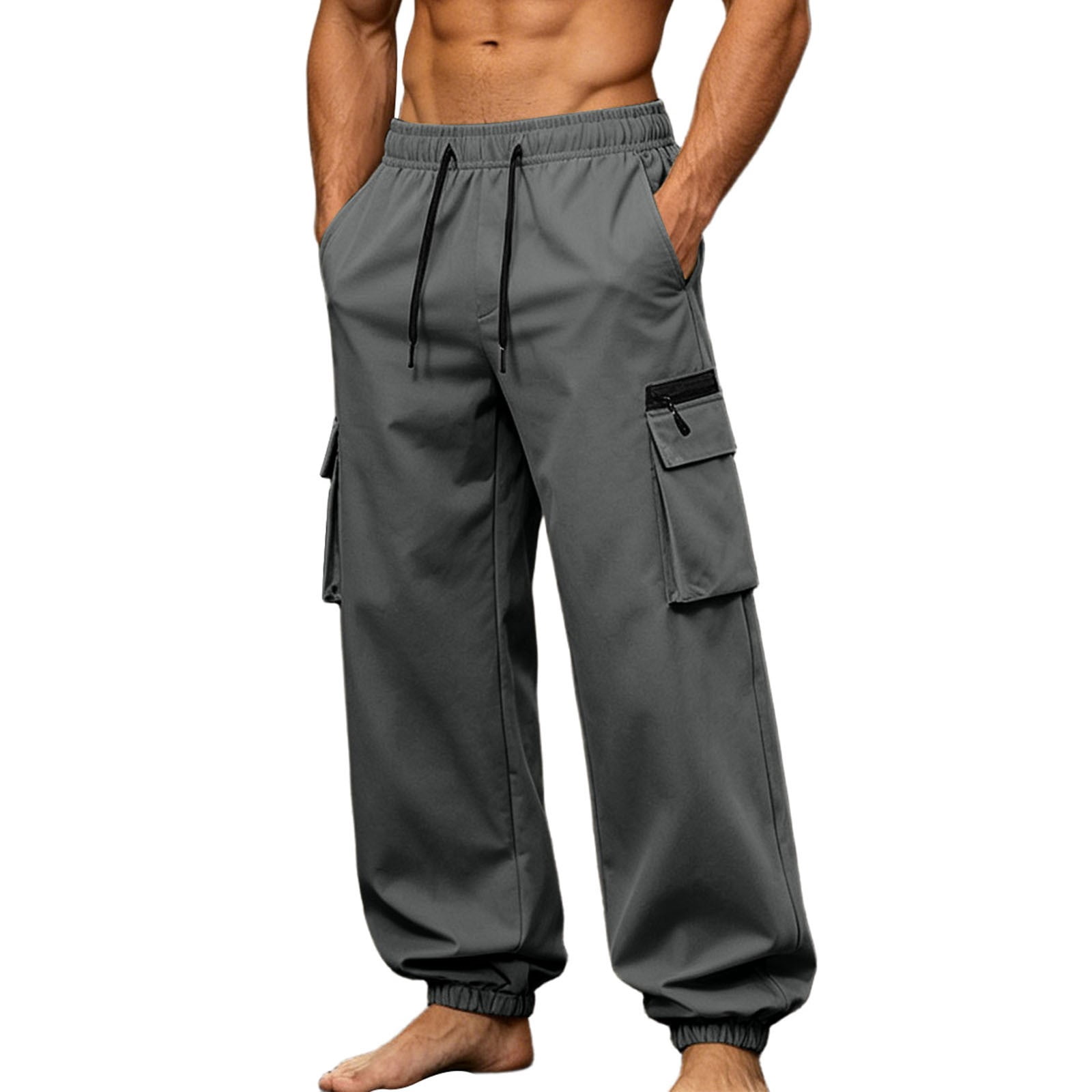Admvng Mens Cargo Pants Comfortable Solid Casual Full Length Pants with ...