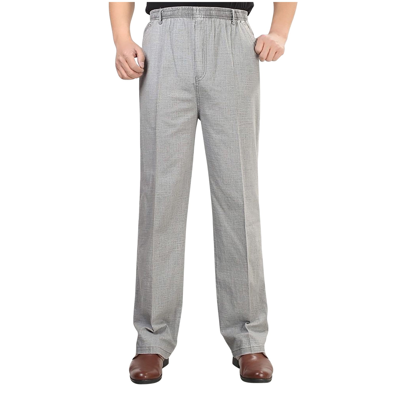 Admvng Mens Casual Pants Summer Pocket Solid Color Elastic Waist ...