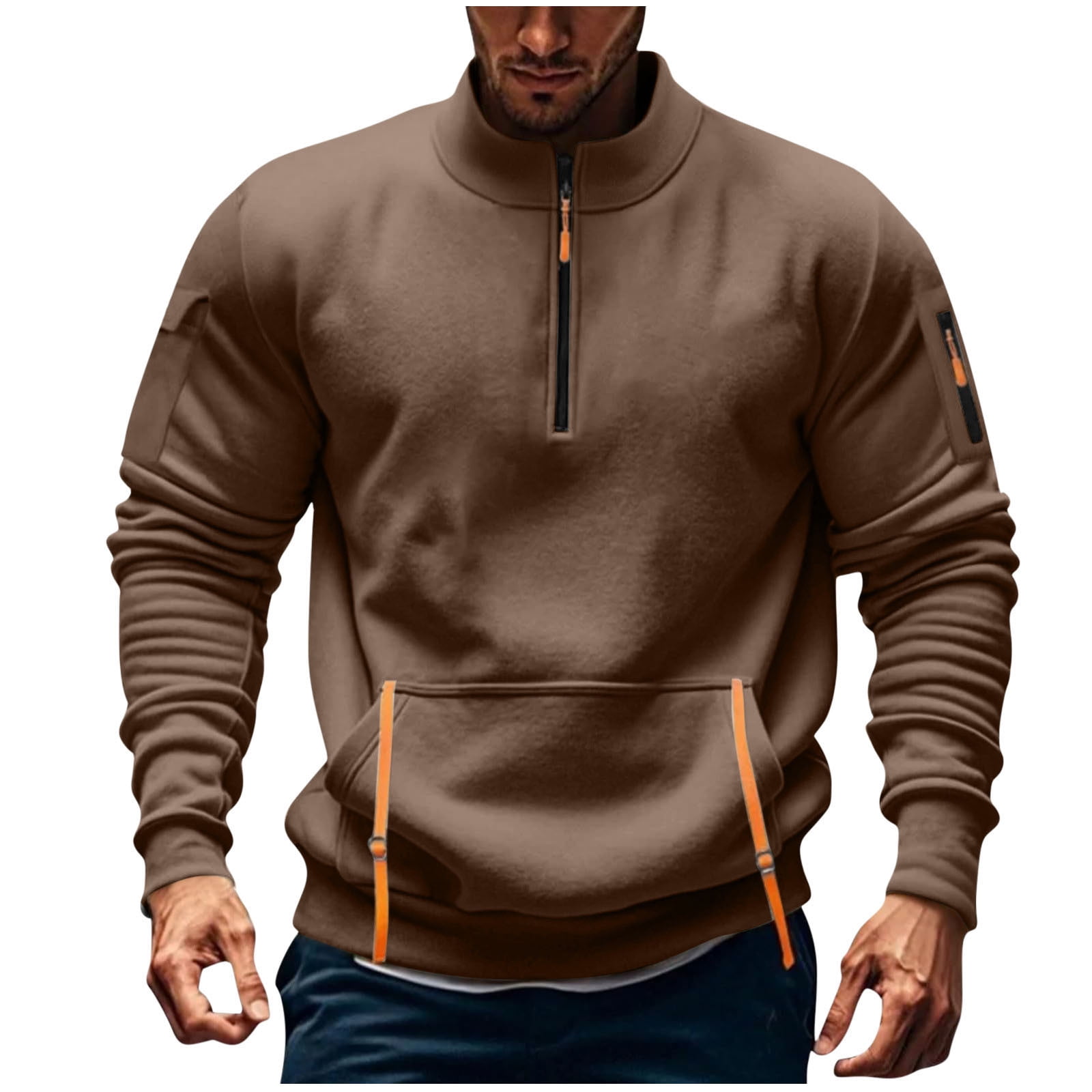 Admvng Mens Hoodies Solid Color Long Sleeved Stand Up Collar Pullover ...