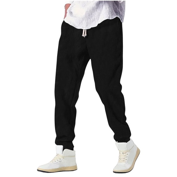 Admvng Mens Jogger Pants Elastic Drawstring Waist Ribbed Textured ...
