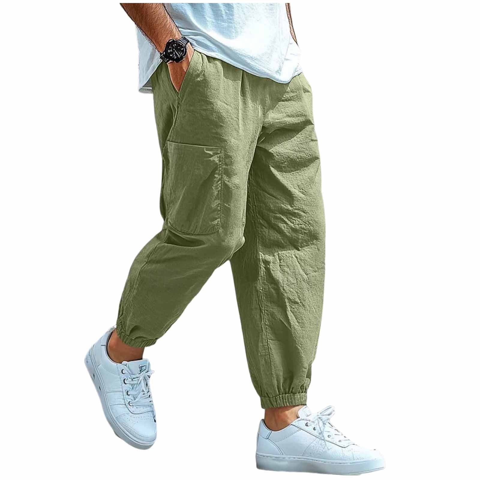 Admvng Mens Linen Pants Wide Leg Multi-Pocket Everyday Trousers ...