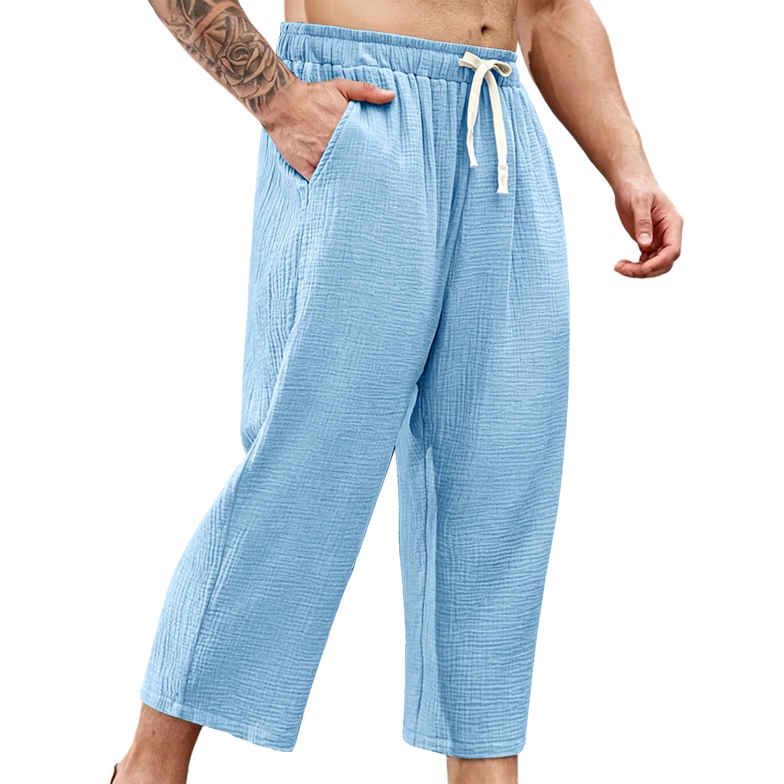 Admvng Mens Pants Drawstring Elastic Summer Solid Sports Trousers ...