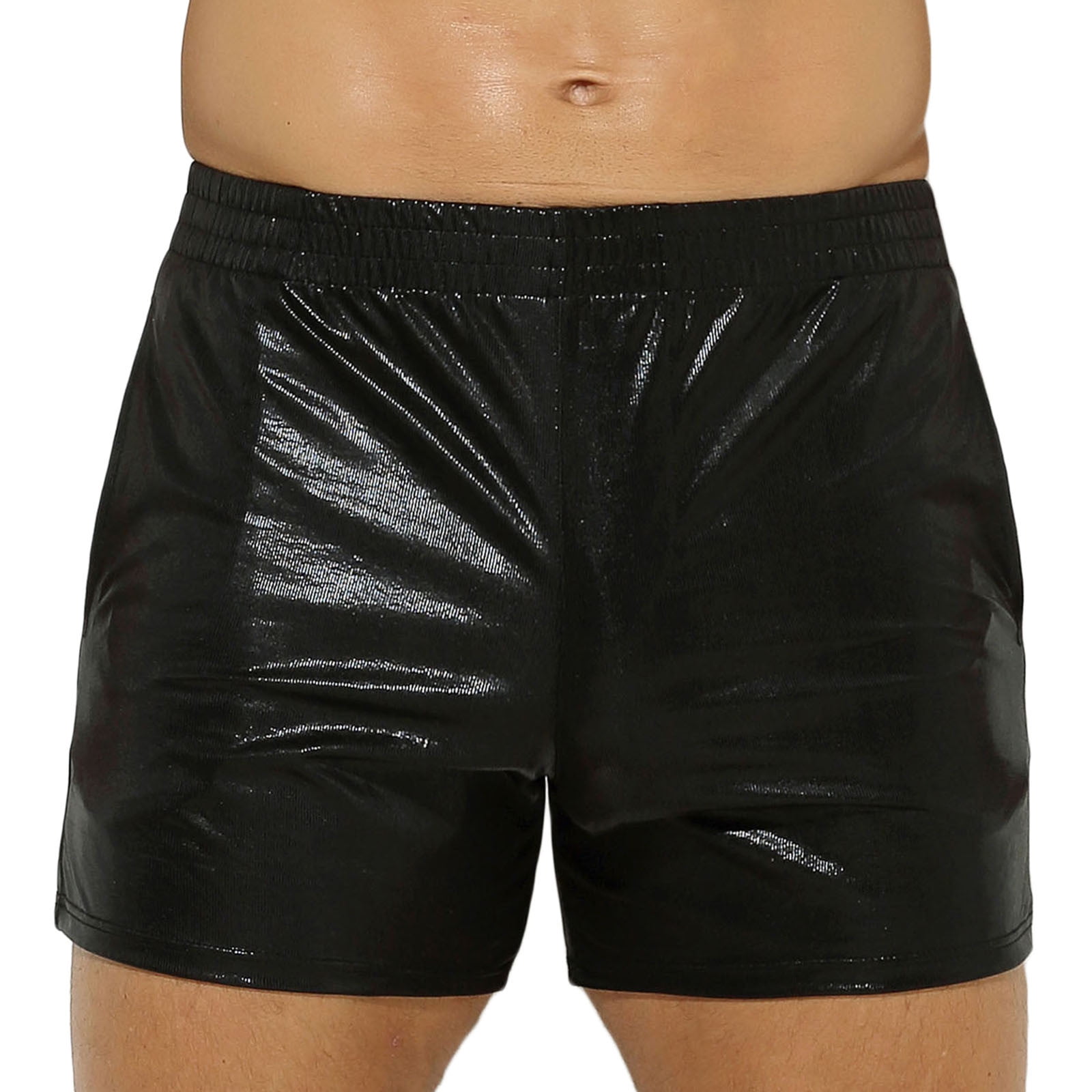 Admvng Mens Short Boxer Metallic Shiny Faux Leather Pocket Design Club ...