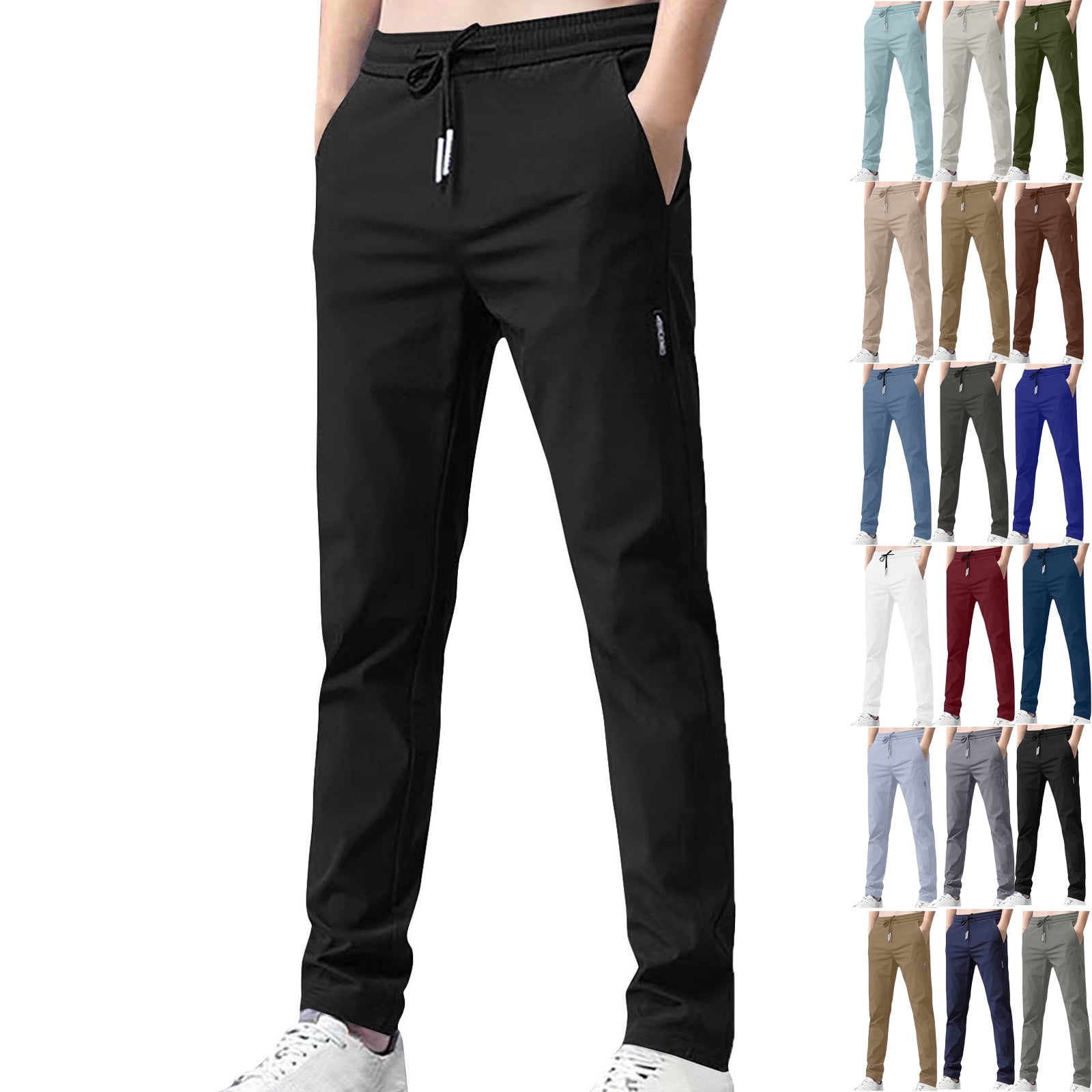 Admvng Mens Casual Pants Elastic Waist Pants for Seniors High Stretch ...