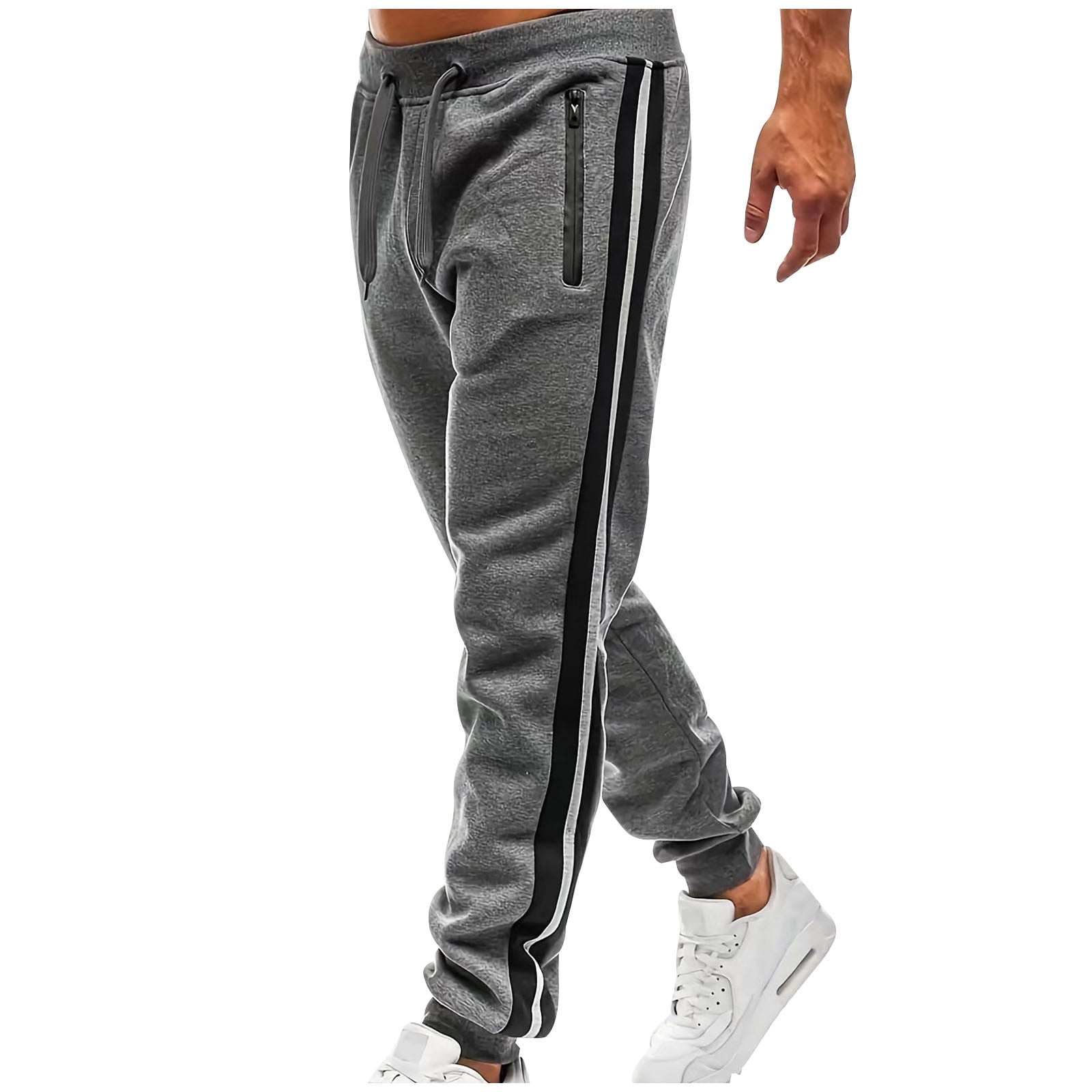 Admvng Mens Sweatpants Solid Color Splicing Draw Rope Elastic Belt ...