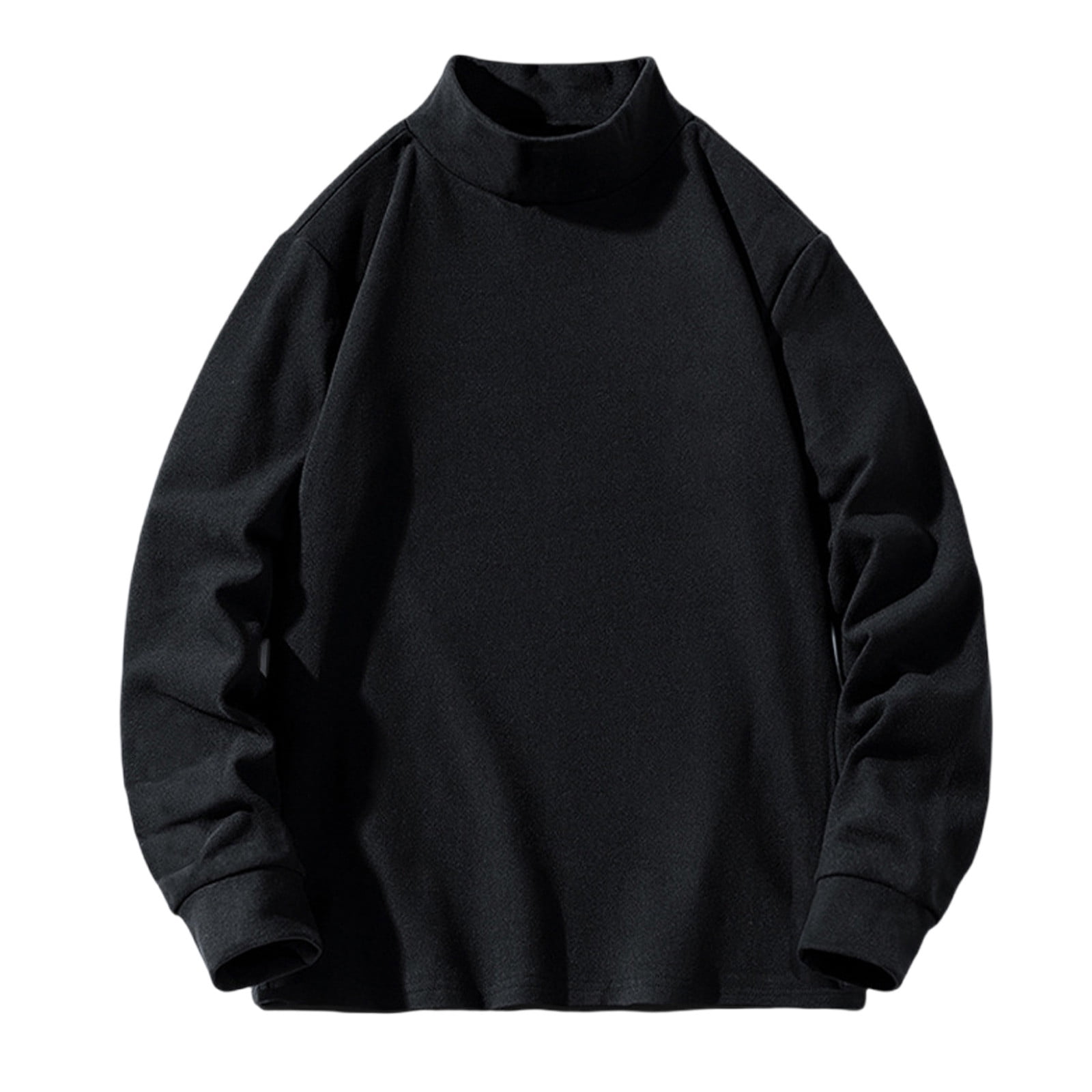 Admvng Mens Sweatshirt Casual Solid Color Turtleneck Long Sleeve Round ...