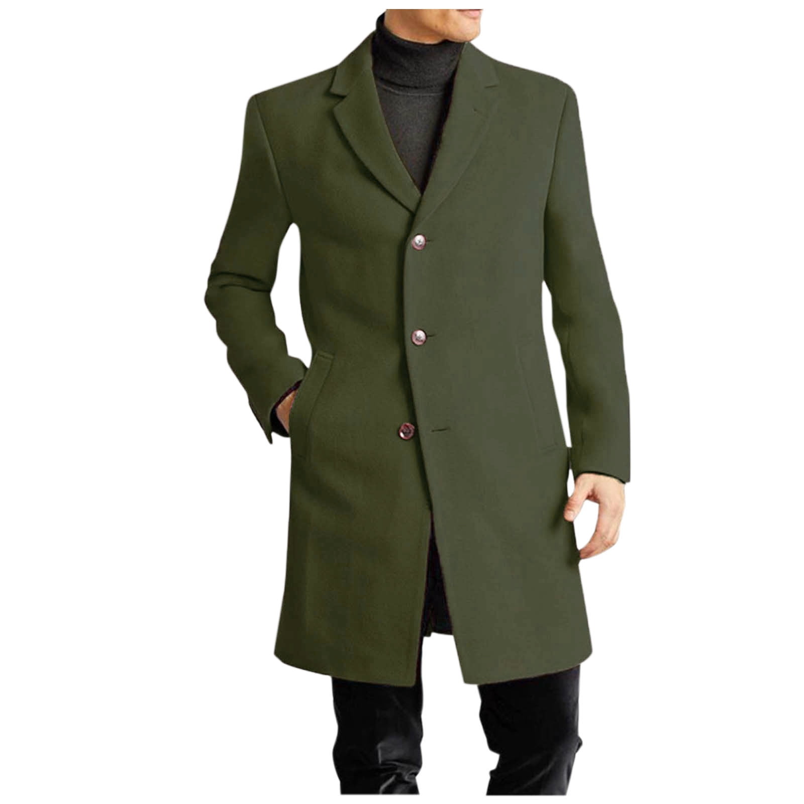 Admvng Mens Winter Coats Men Long Trench Coats Casual Solid Turndown ...