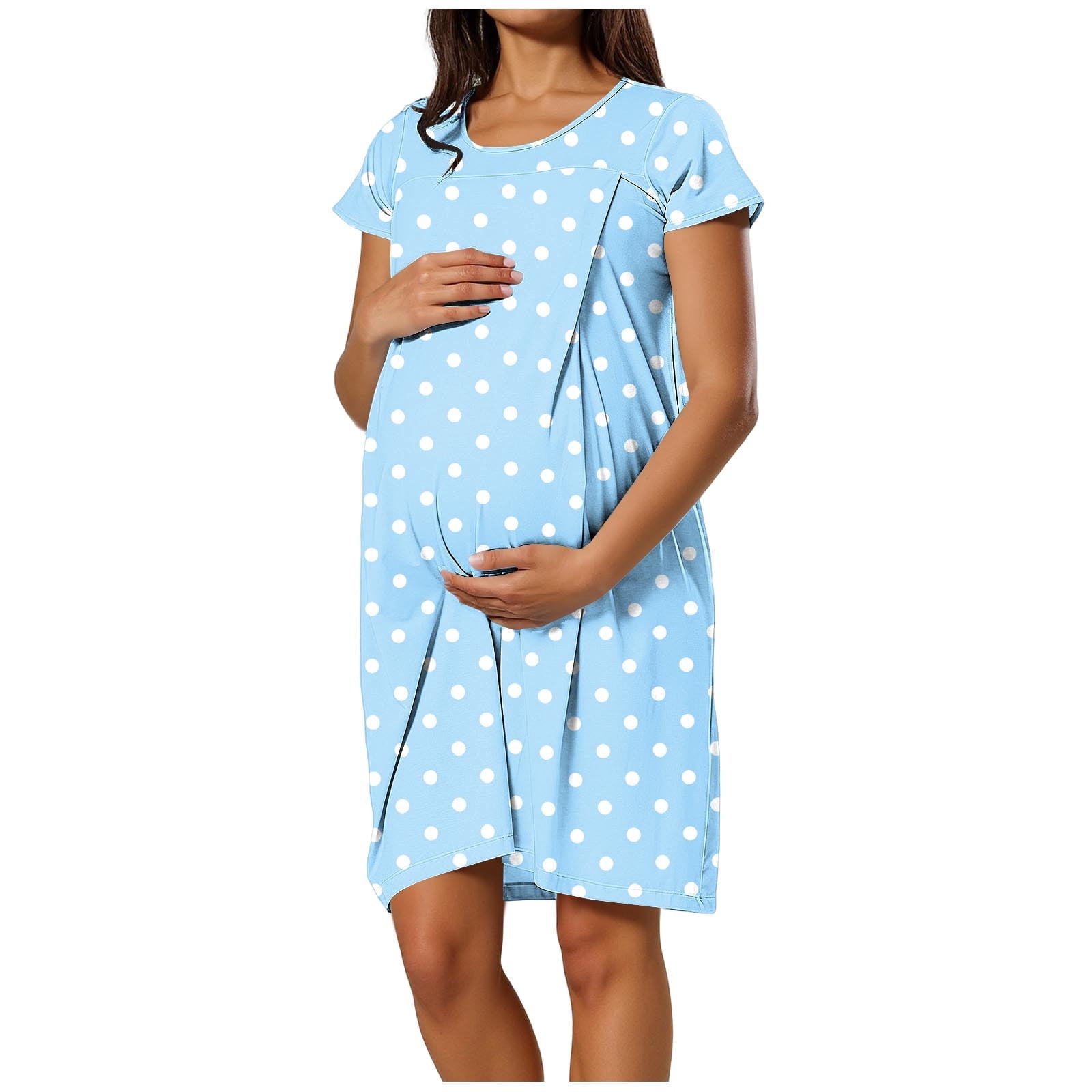 Admvng Polka Dot Maternity Nursing Nightgown Short Sleeve Nursing Sleep ...