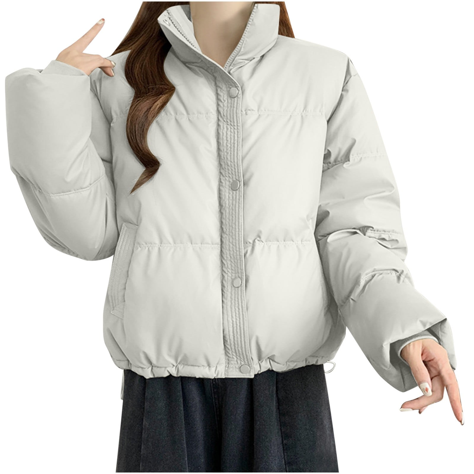 Admvng Puffer Jacket Womens Winter Coat Full-Zip Down Jacket Waterproof ...