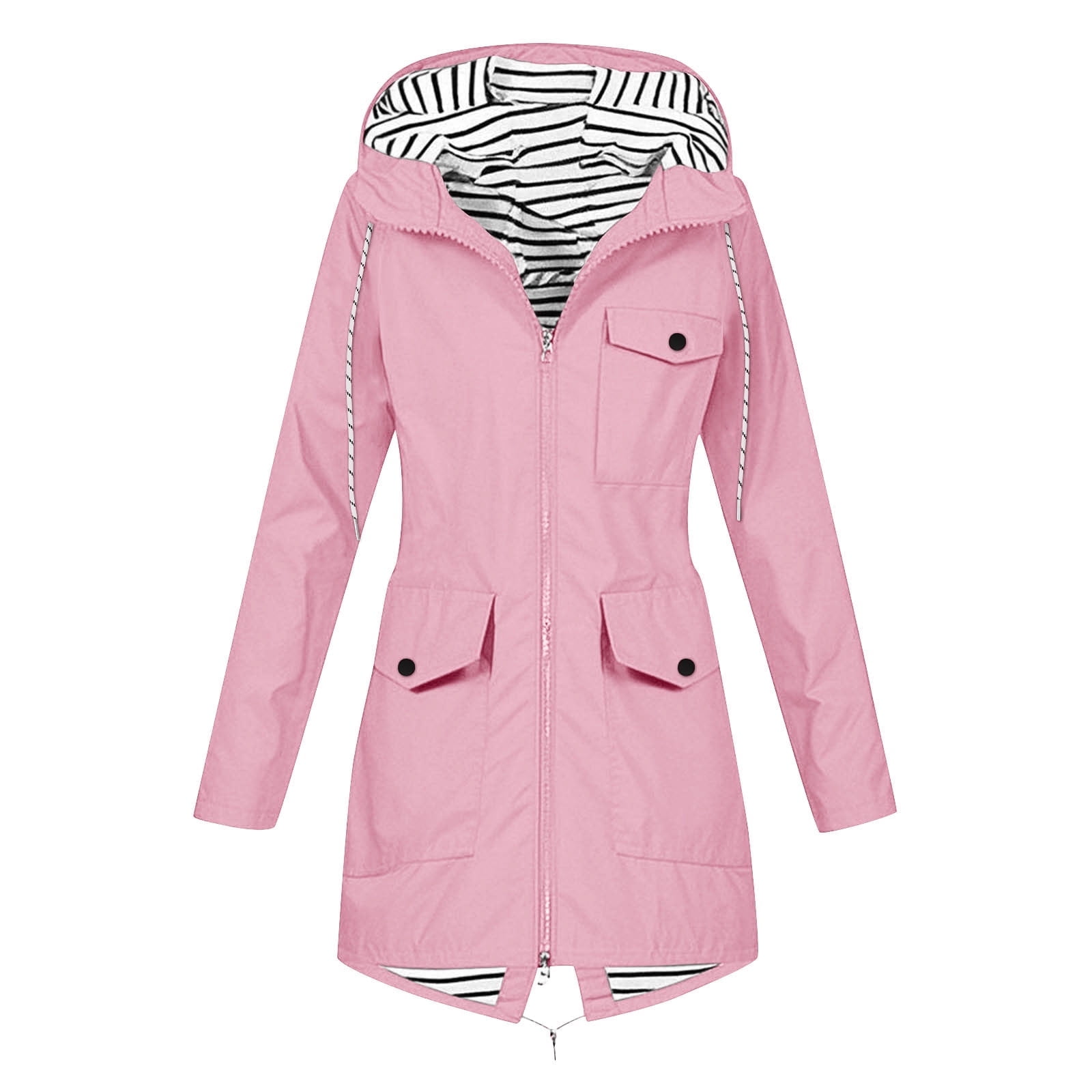 Lenago Rain Jacket Women Plus Size Solid Color Outdoor Hooded Windproof ...