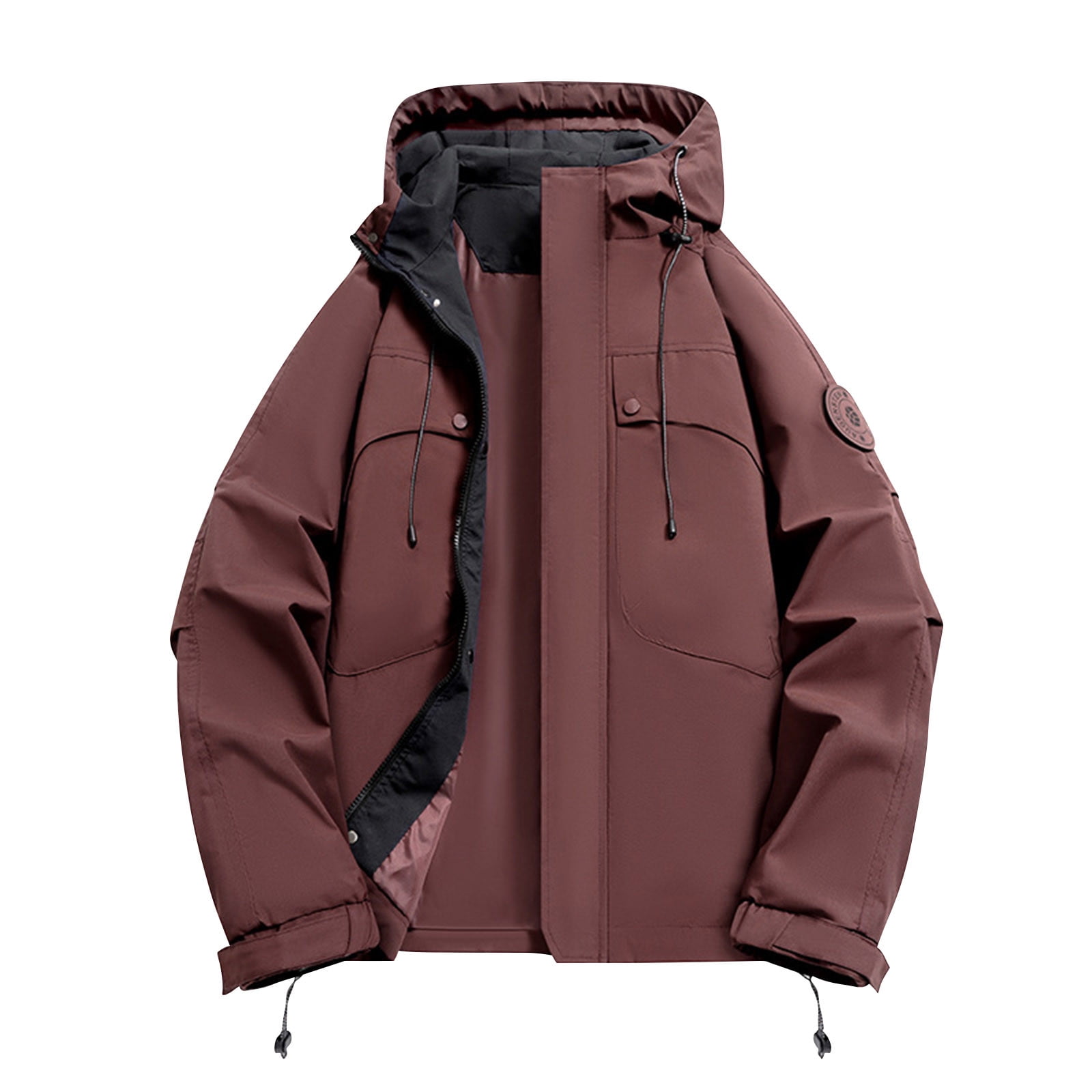 Admvng Rain Jacket Men Color Blocked Long Sleeved Detachable Hooded ...